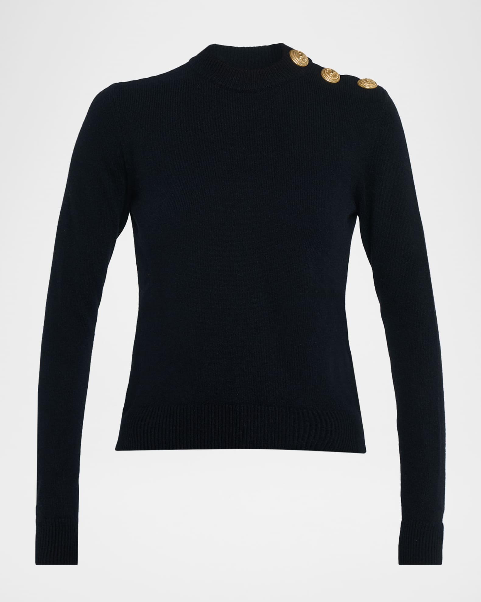 Balmain Three-Button Eco Cashmere Crewneck Sweater | Neiman Marcus