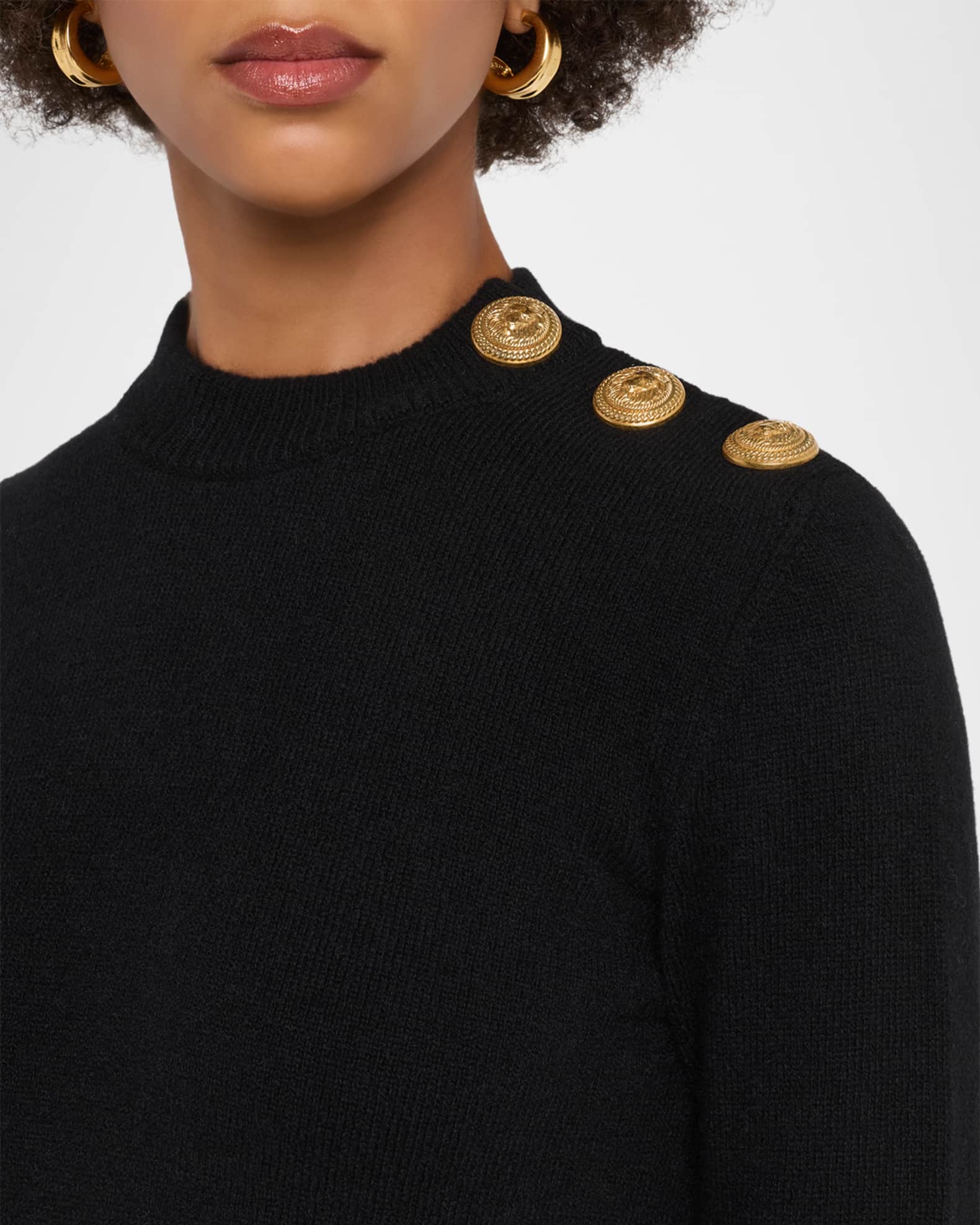 Balmain Three-Button Eco Cashmere Crewneck Sweater | Neiman Marcus