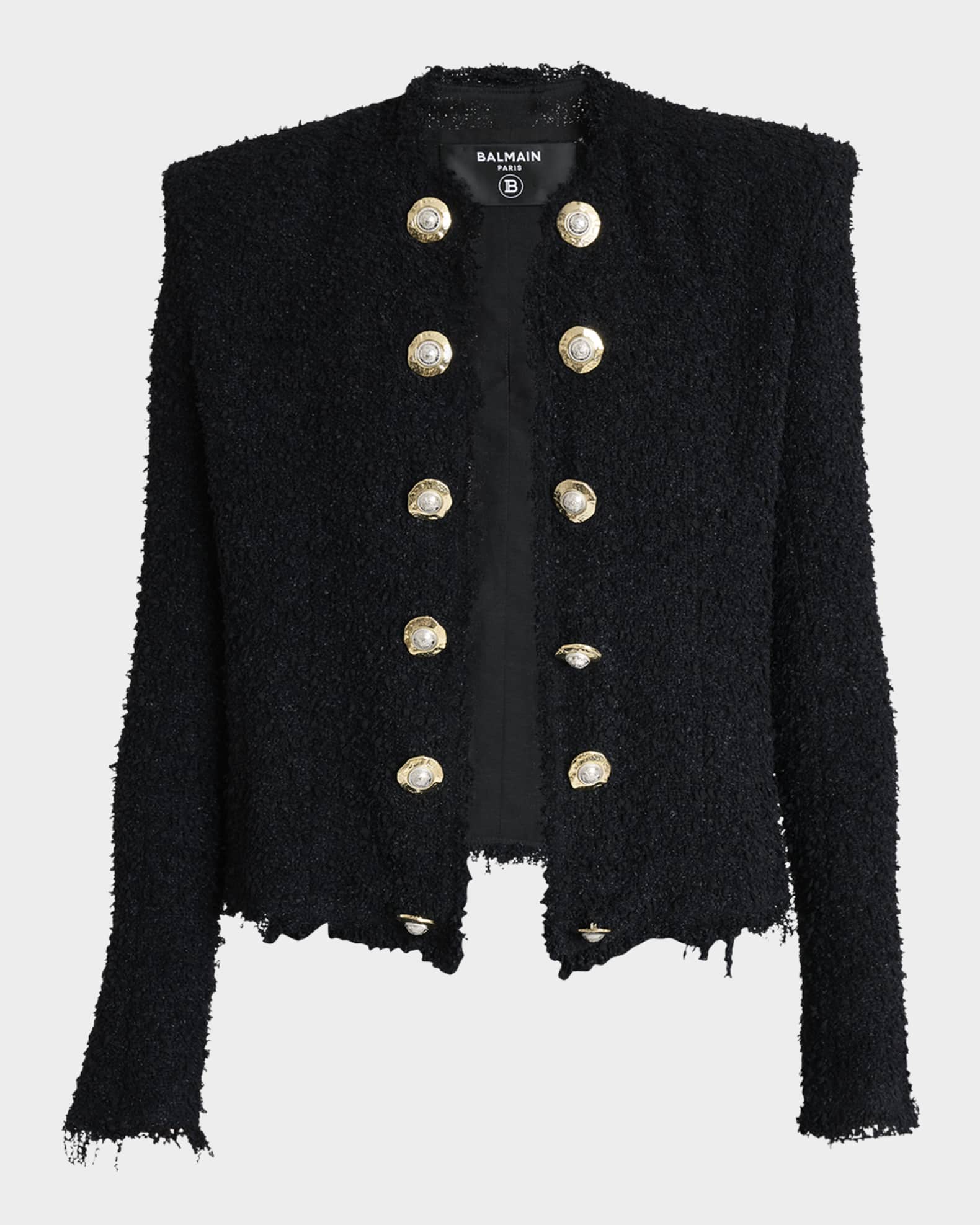 Balmain Two-Tone Button Tweed Spencer Jacket | Neiman Marcus