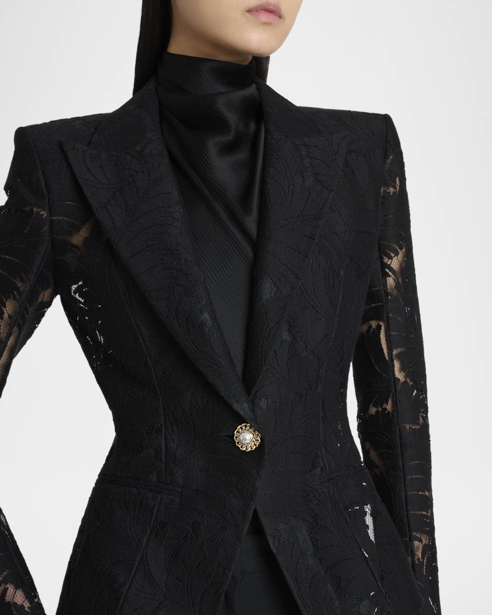 Balmain Single-Breasted Fitted Lace Jacket | Neiman Marcus