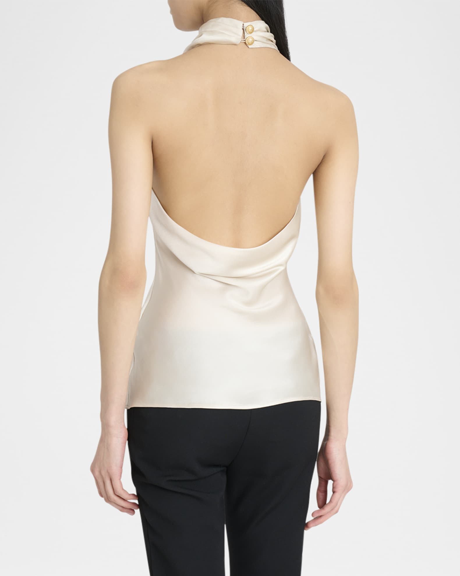 Balmain Crepe Satin Halter Cowl-Neck Top | Neiman Marcus