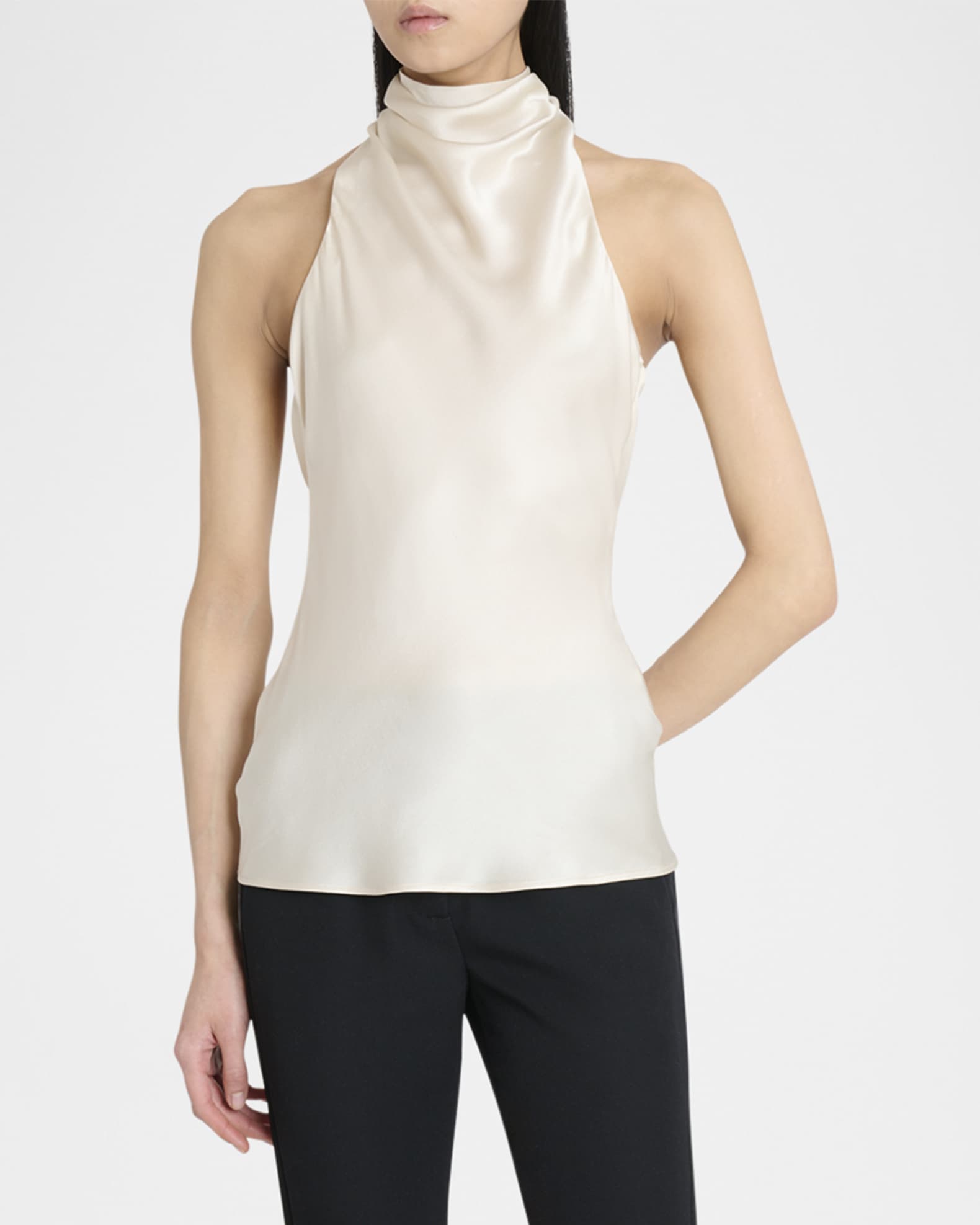 Balmain Crepe Satin Halter Cowl-Neck Top | Neiman Marcus