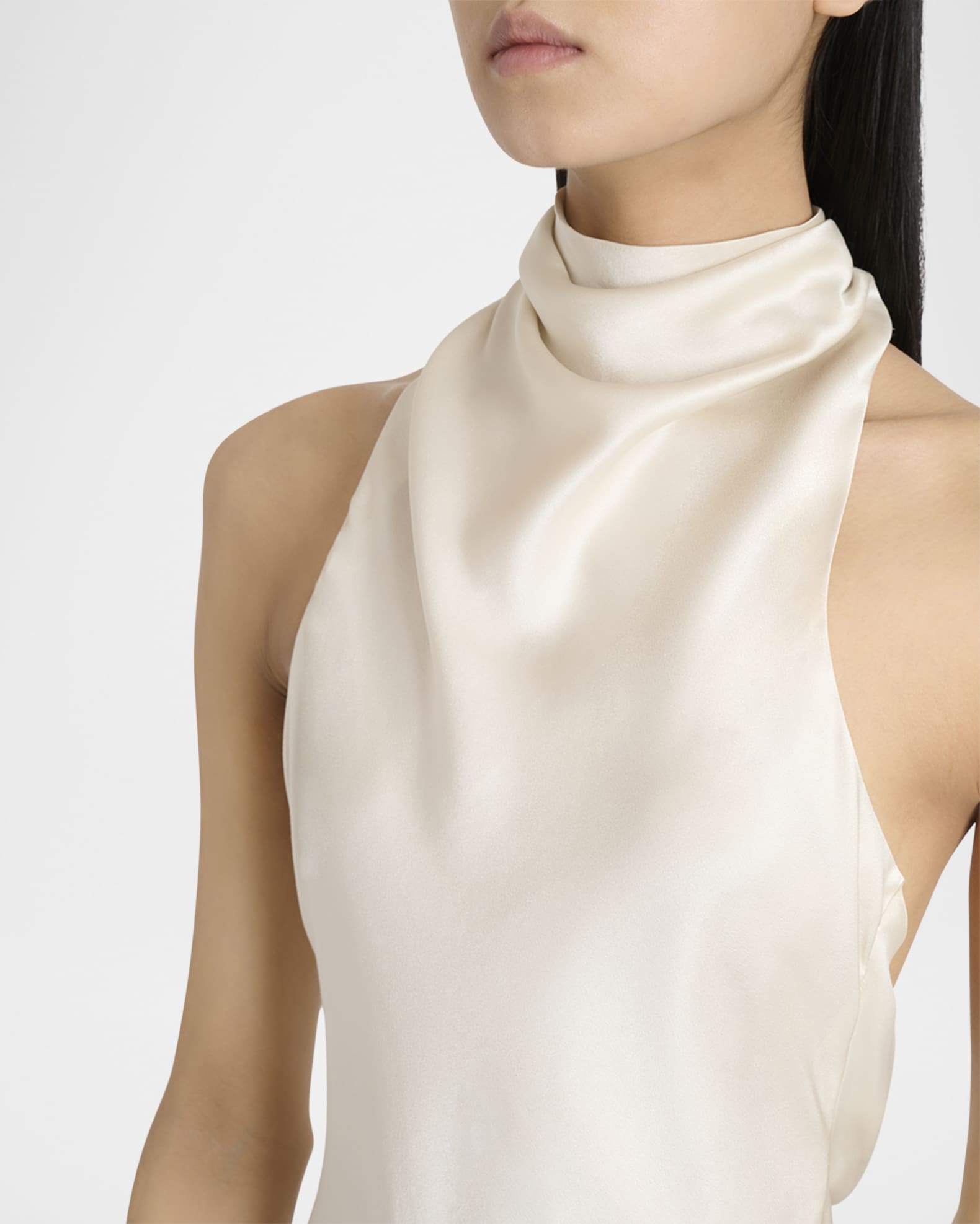 Balmain Crepe Satin Halter Cowl-Neck Top | Neiman Marcus