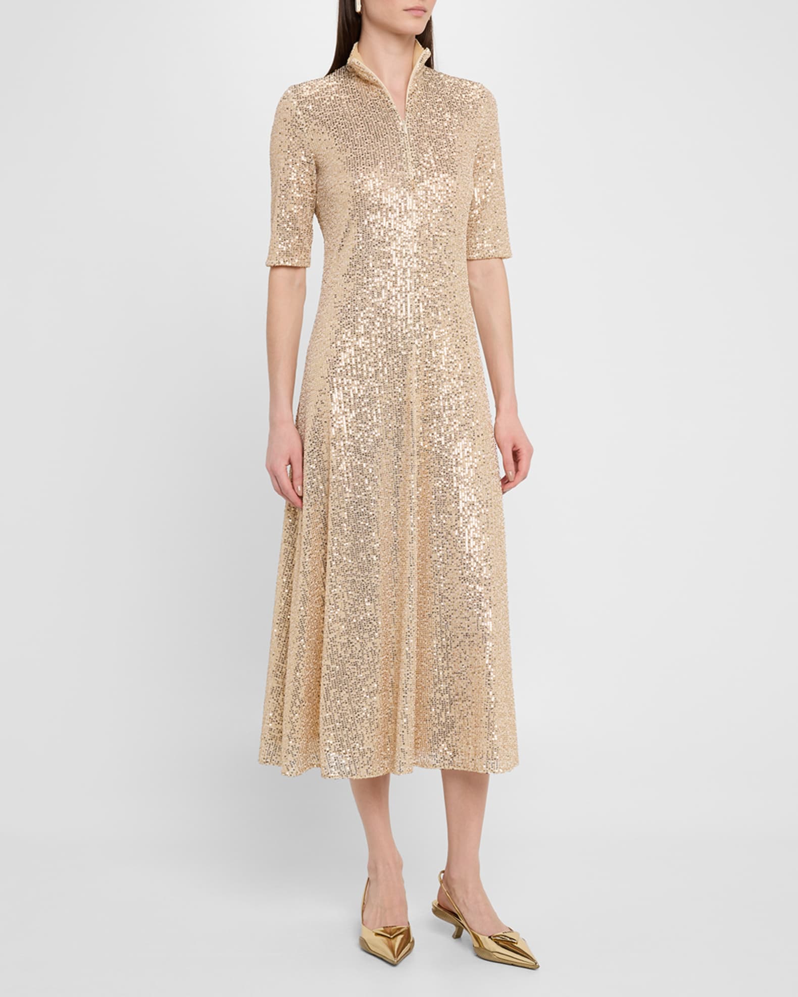 Rosetta Getty Zip-Up Sequined Midi Dress | Neiman Marcus