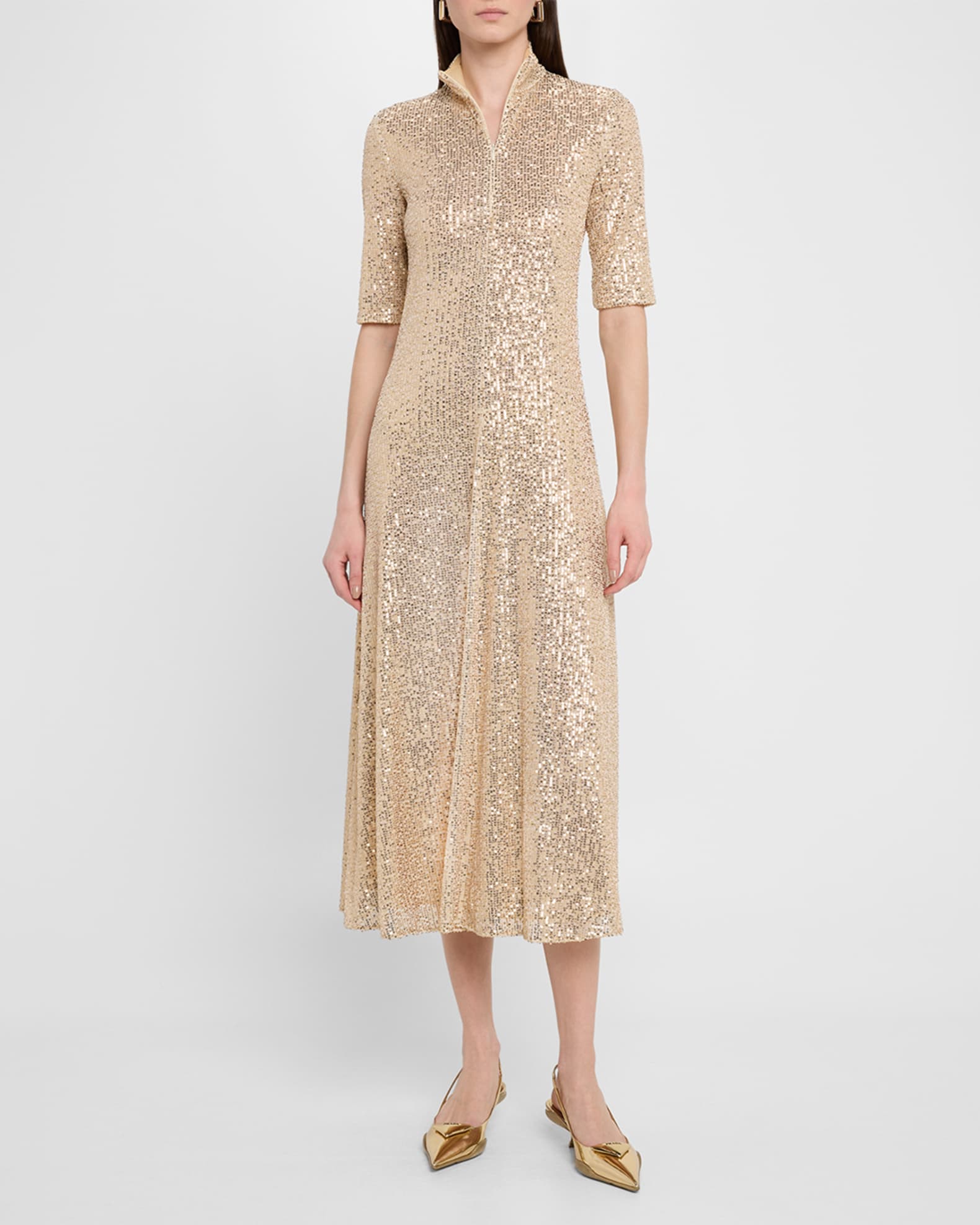 Rosetta Getty Zip-Up Sequined Midi Dress | Neiman Marcus