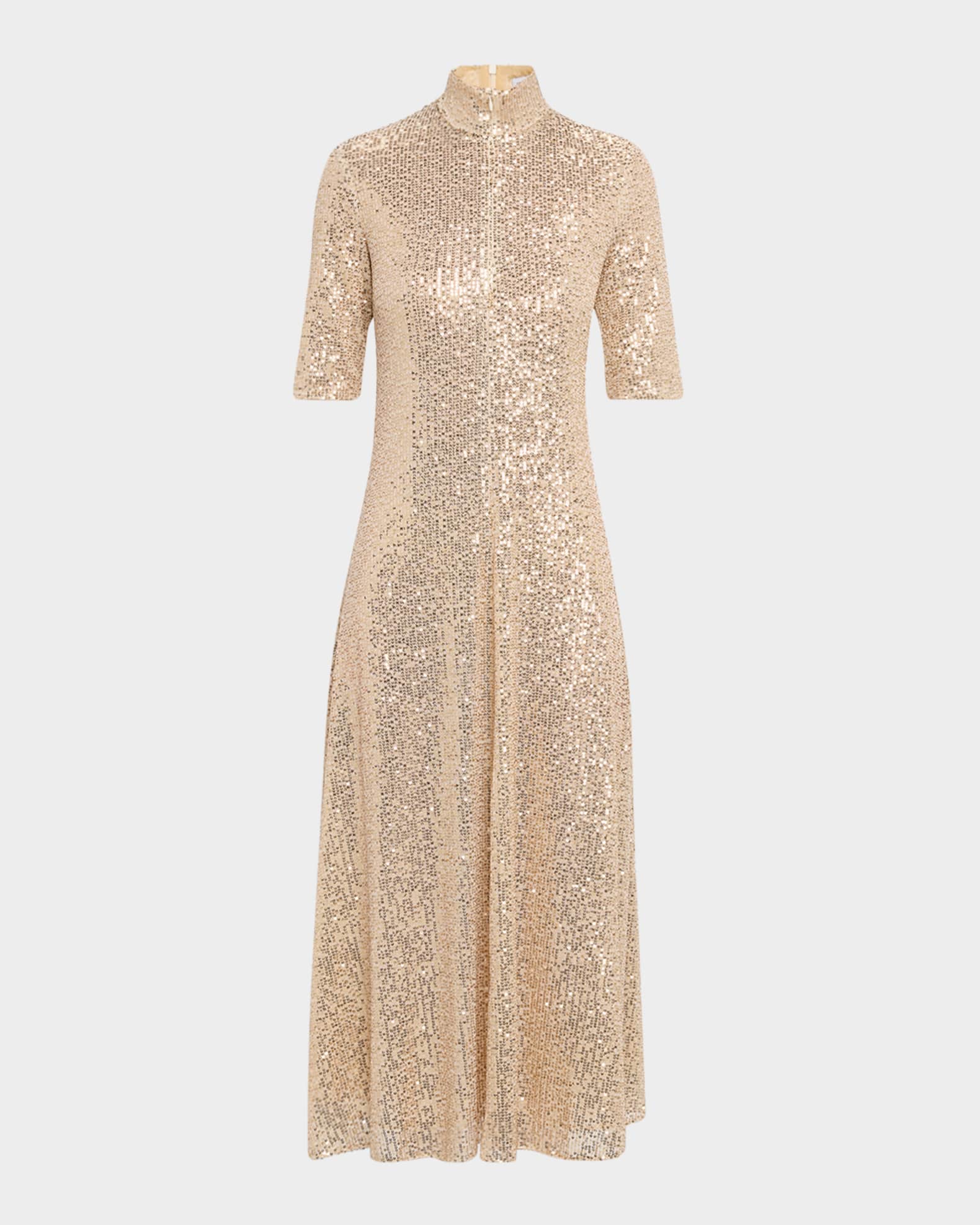 Rosetta Getty Zip-Up Sequined Midi Dress | Neiman Marcus
