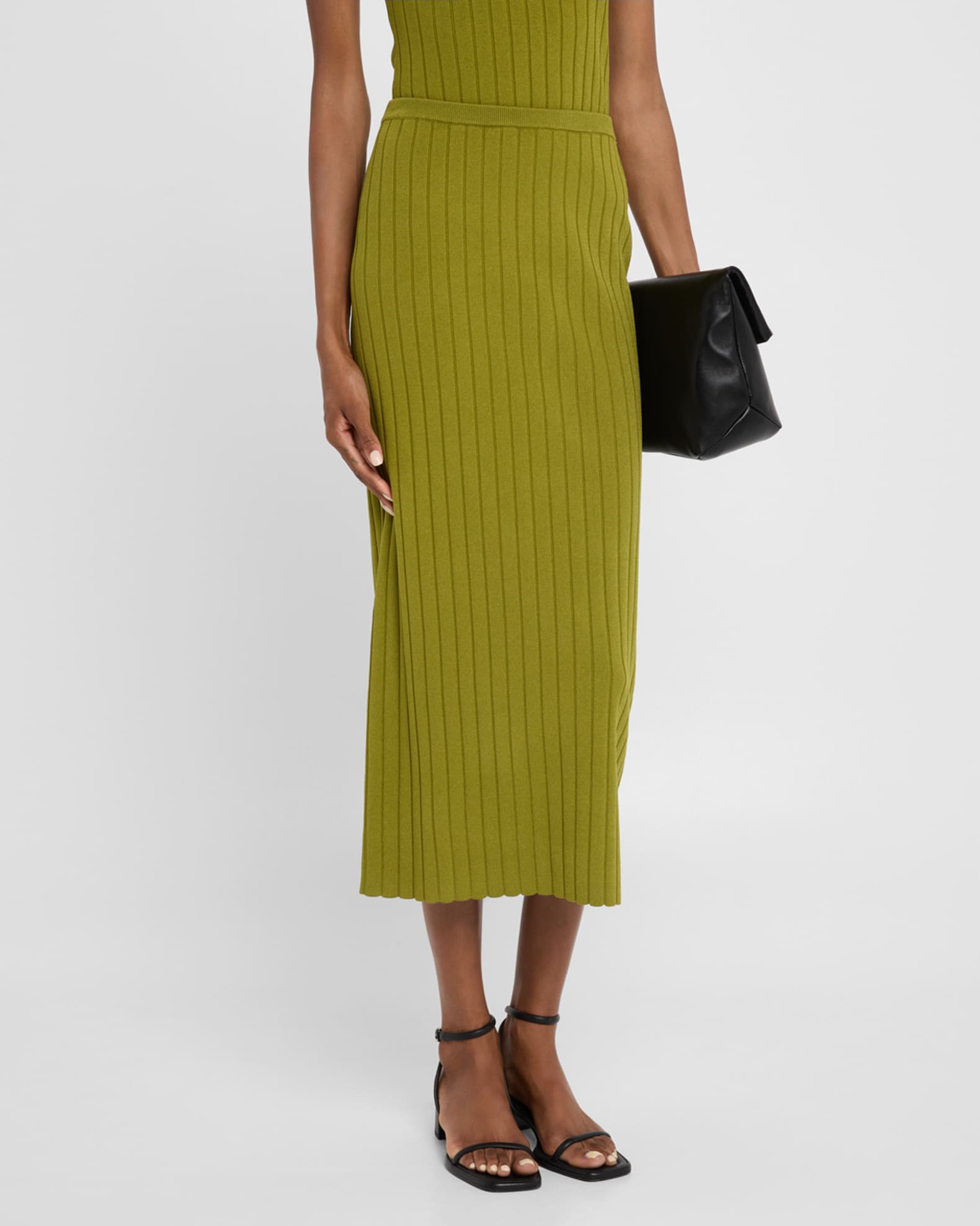 Rosetta Getty Wide Rib Knit Midi Skirt | Neiman Marcus