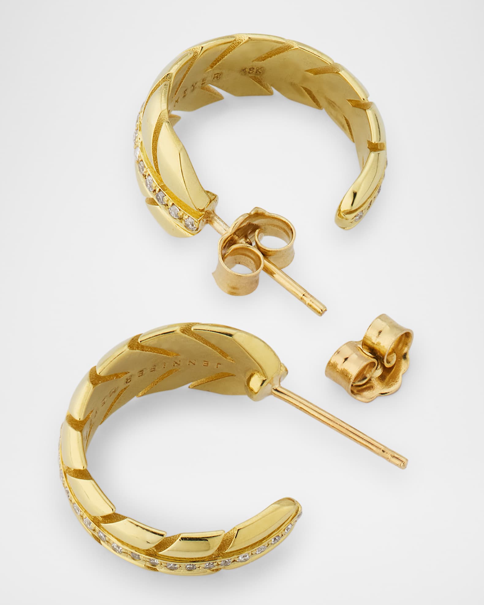 Jennifer Meyer Small Leaf Diamond Hoop Earrings | Neiman Marcus