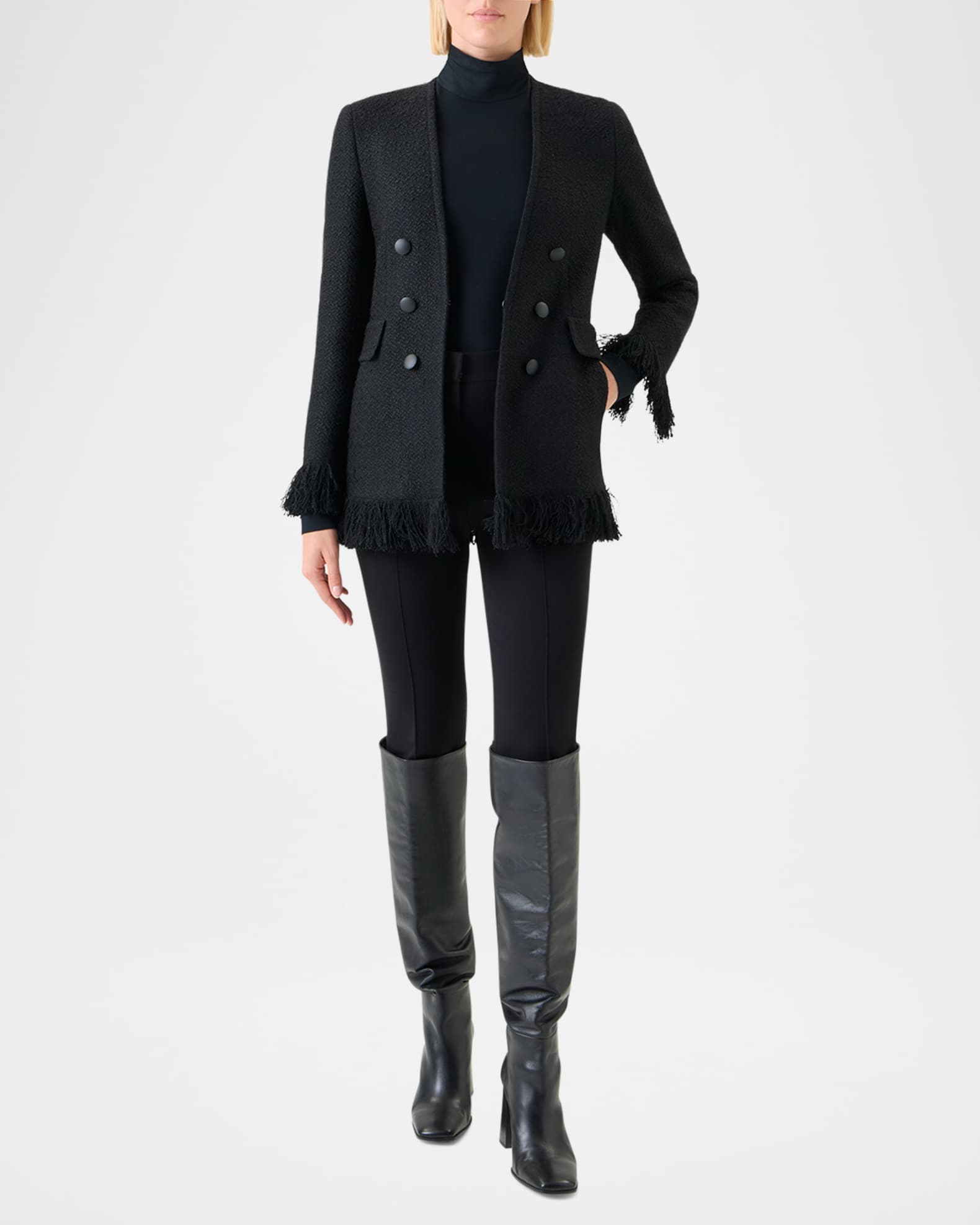 Akris punto Double-Breasted Illusion Boucle Tweed Fringed Jacket ...