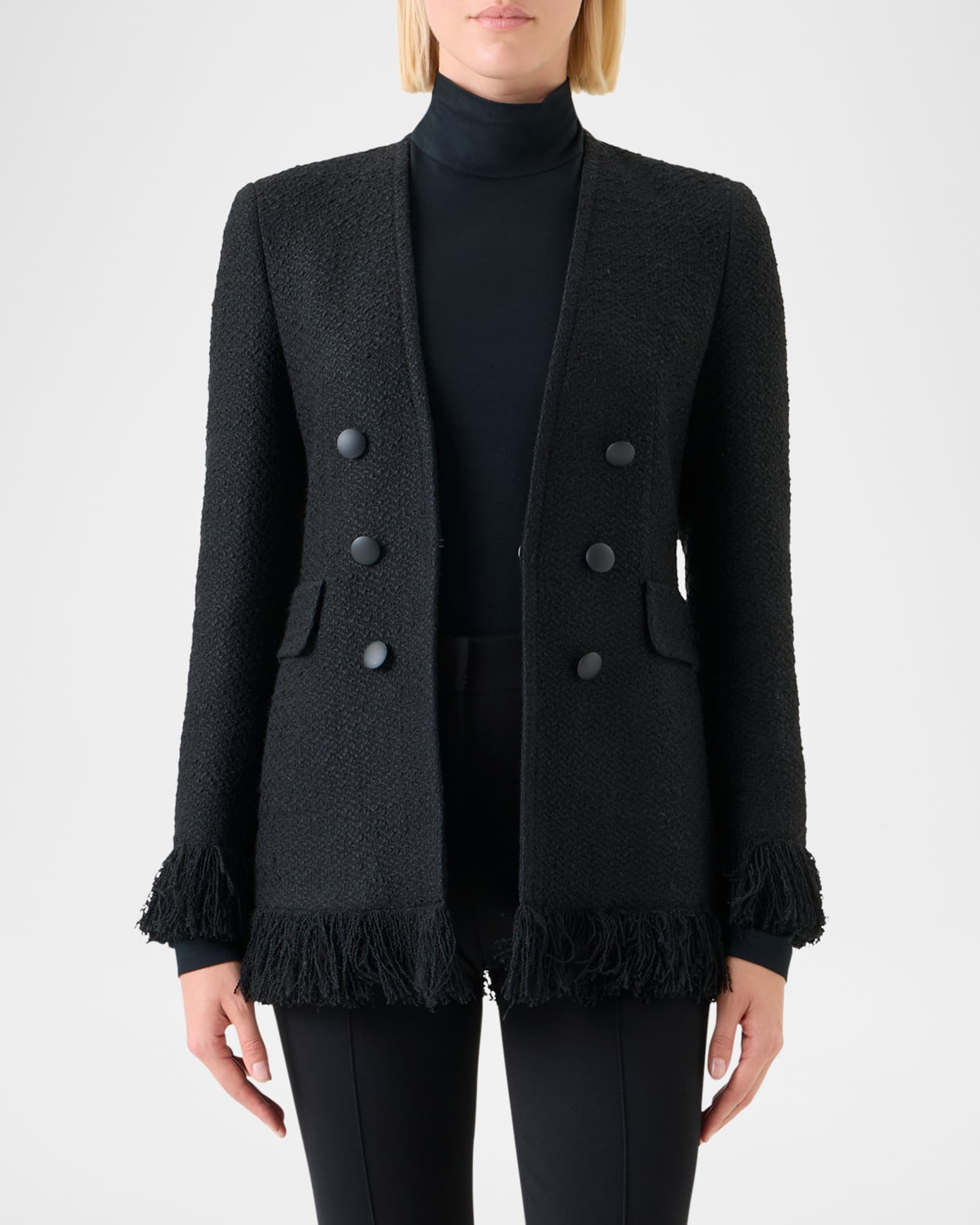 Akris punto Double-Breasted Illusion Boucle Tweed Fringed Jacket ...