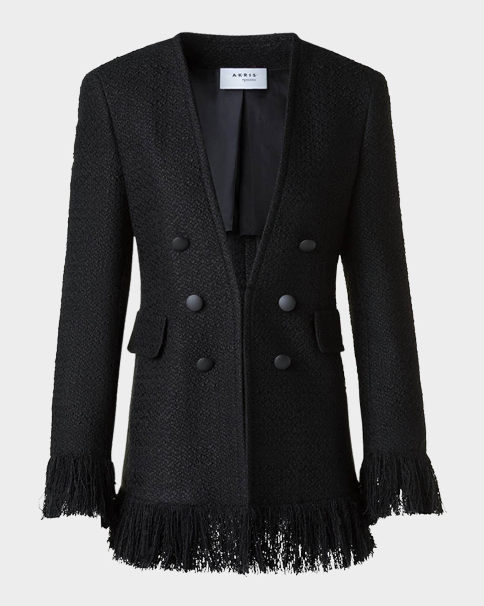 Akris punto Double-Breasted Illusion Boucle Tweed Fringed Jacket ...