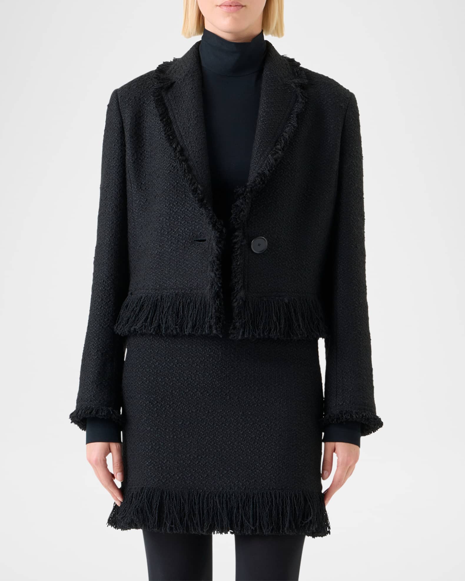 Akris punto Fringed Boucle Tweed Crop Jacket | Neiman Marcus