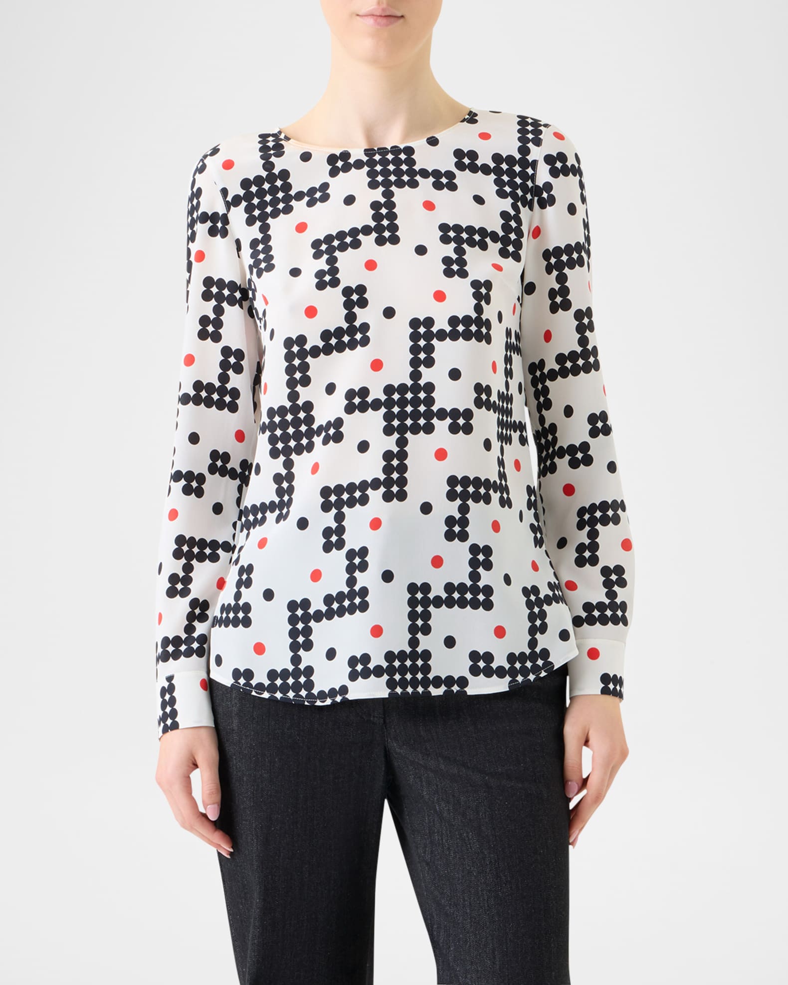 Akris punto Alice Dot Grid Crepe De Chine Blouse | Neiman Marcus