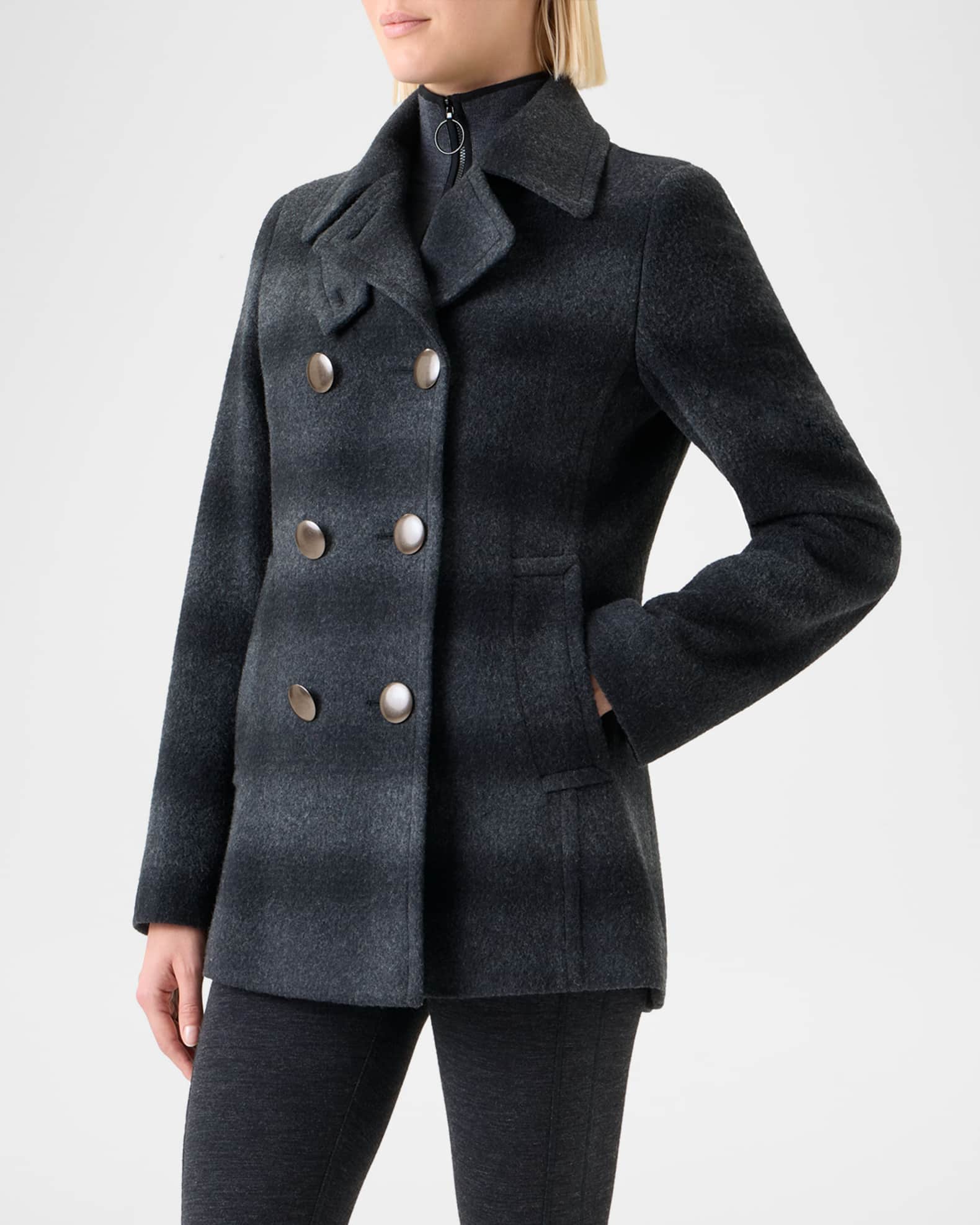 Akris punto Blurred Check Brushed Wool Peacoat | Neiman Marcus