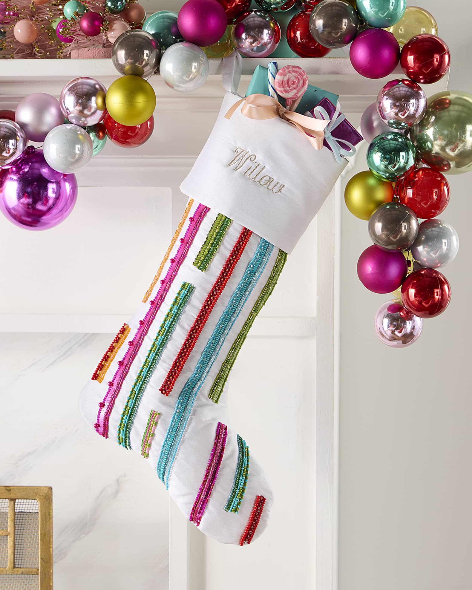 Neiman Marcus Bright Holiday Beaded Stripes Christmas Stocking ...