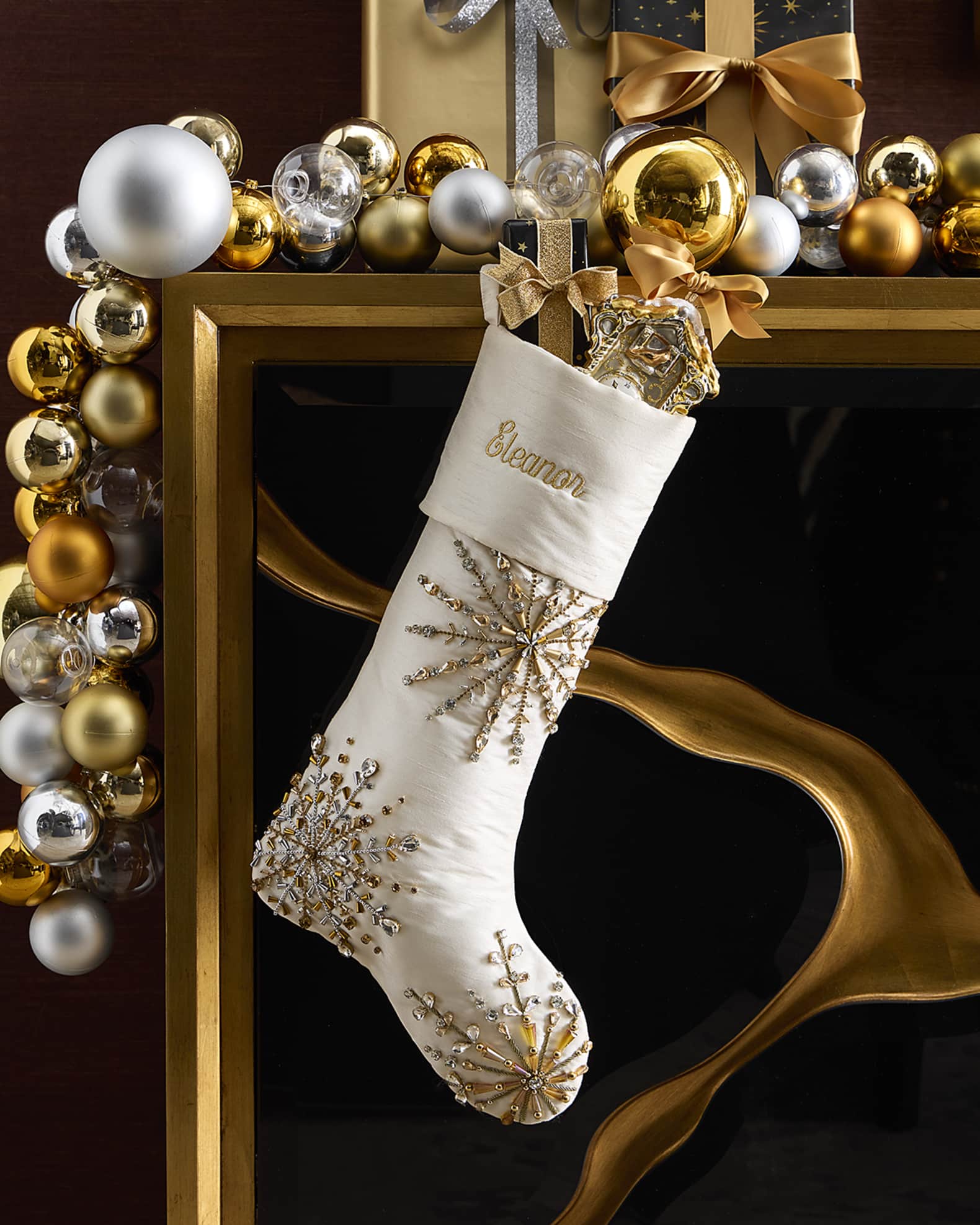 Neiman Marcus Silver and Gold Snowflake Stocking, Personalized | Neiman Marcus