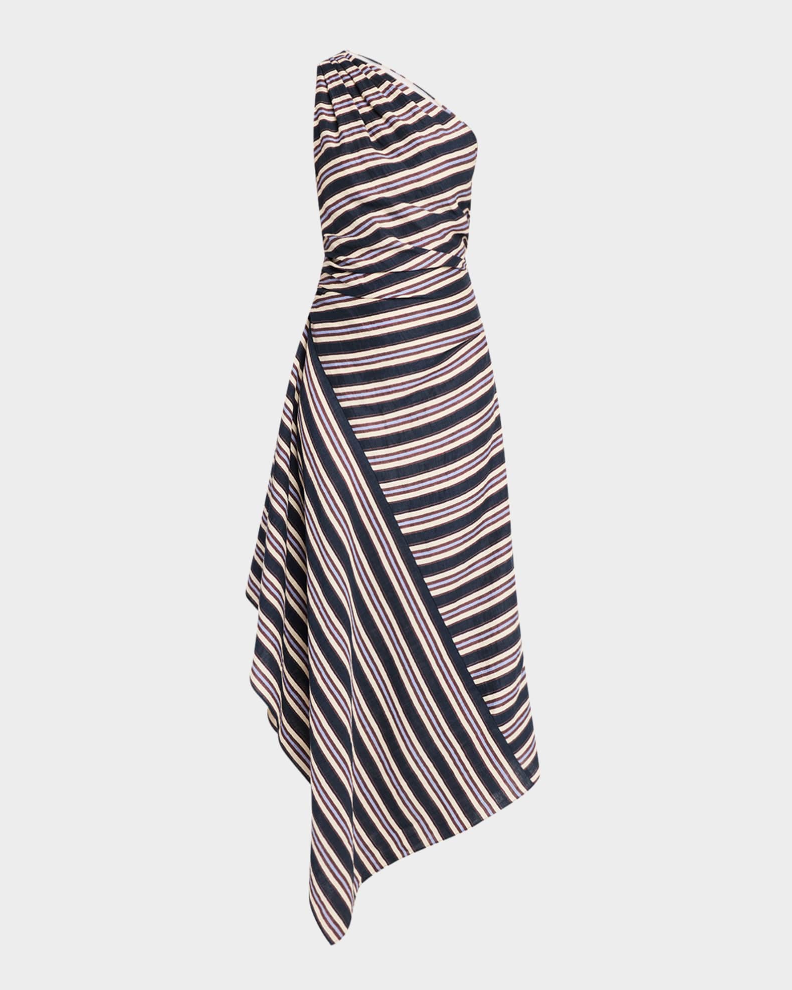 A.L.C. Lyn Stripe One-Shoulder Midi Dress | Neiman Marcus