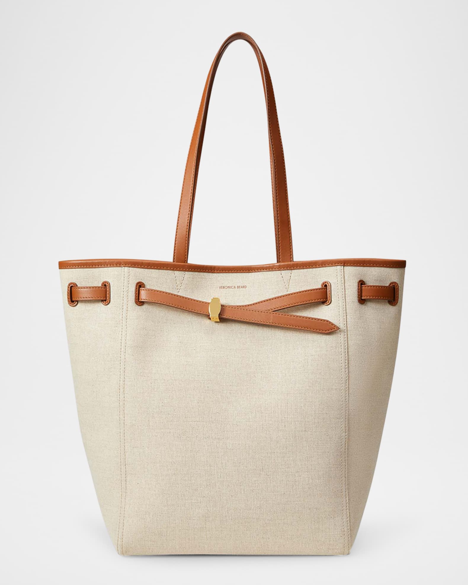 Veronica Beard Dash Canvas & Leather North-South Tote Bag | Neiman Marcus
