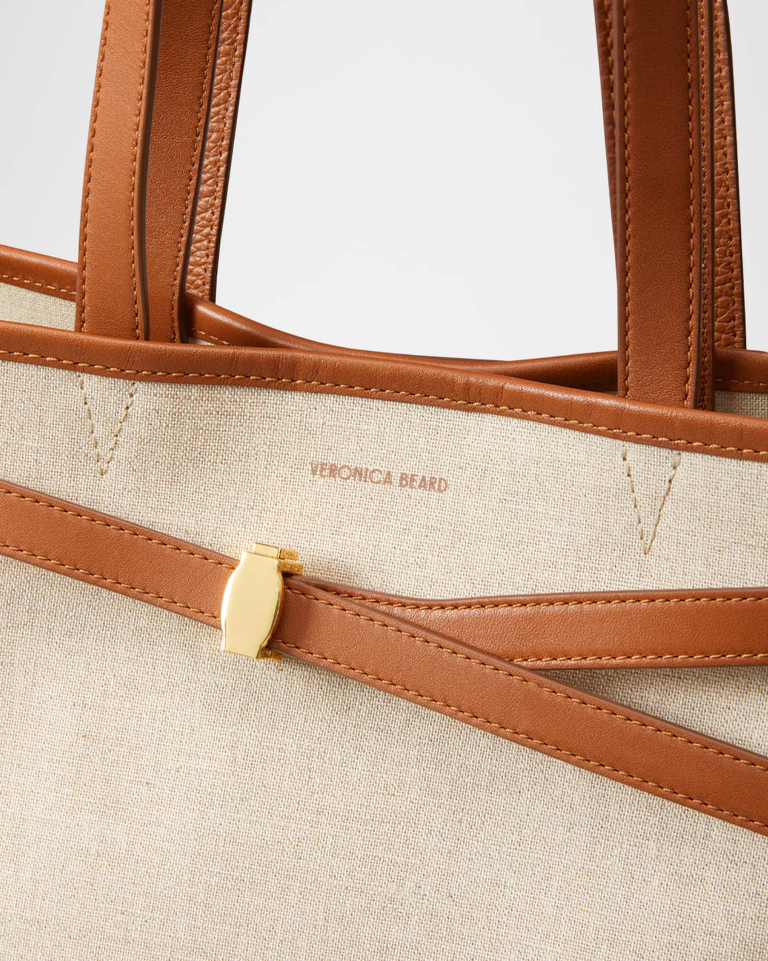 Veronica Beard Dash Canvas & Leather North-South Tote Bag | Neiman Marcus