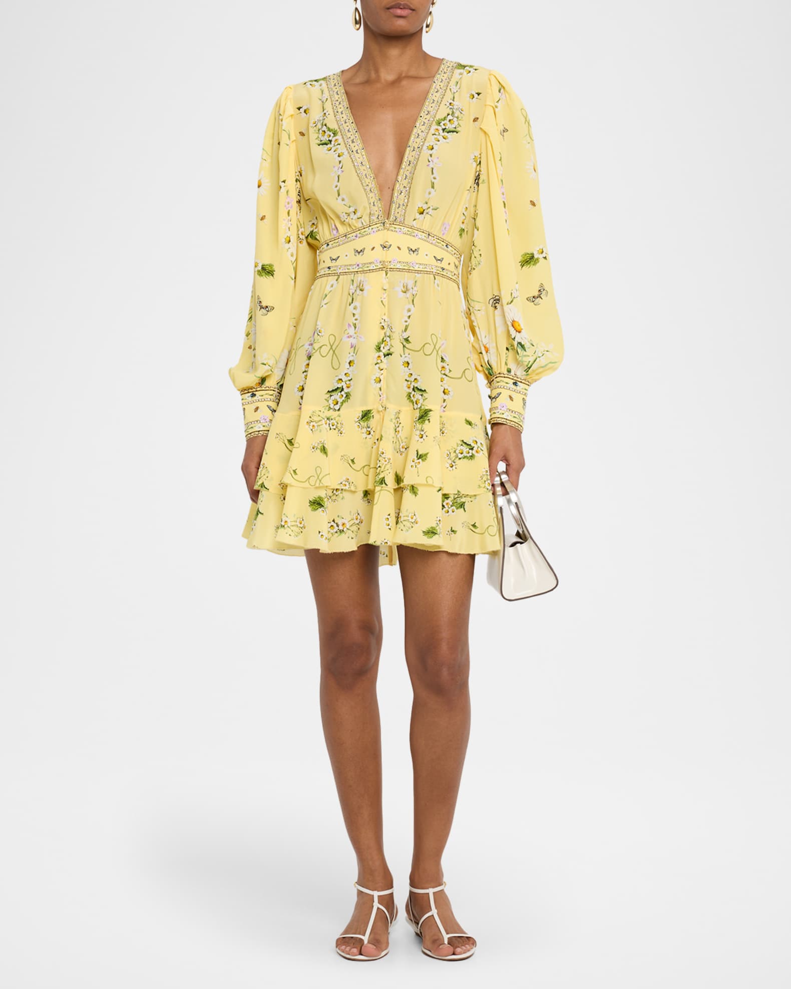 Camilla Daisy Chains Button-Front Frill Dress | Neiman Marcus