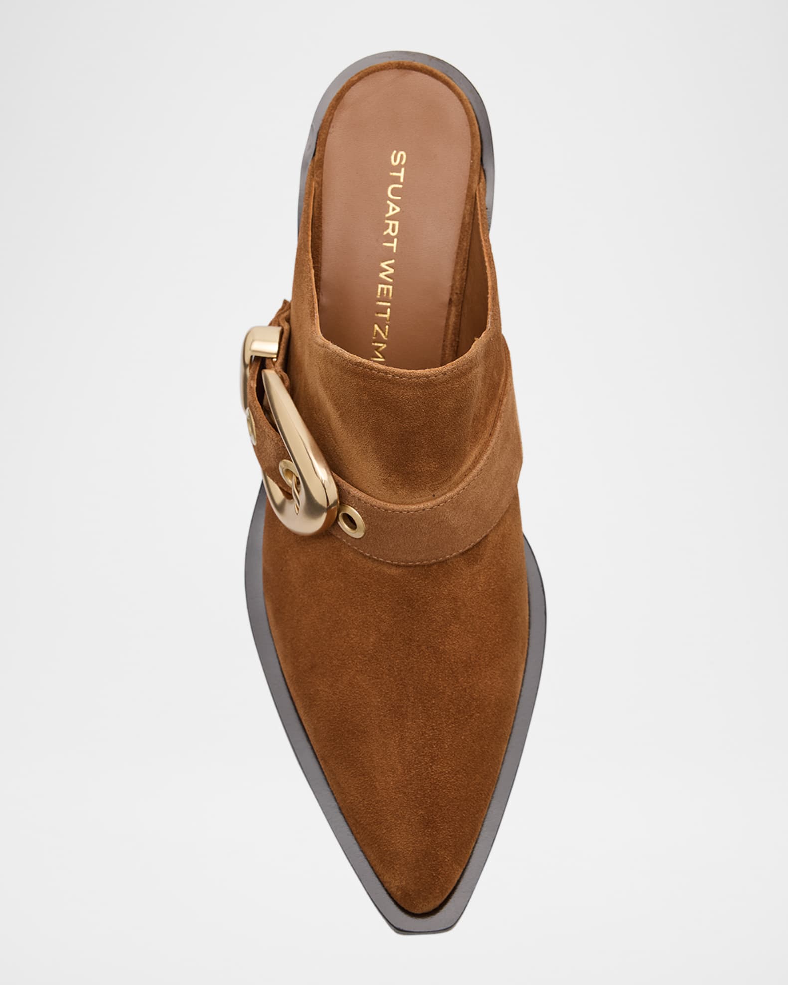 Stuart Weitzman Maven Suede Buckle Western Mules | Neiman Marcus