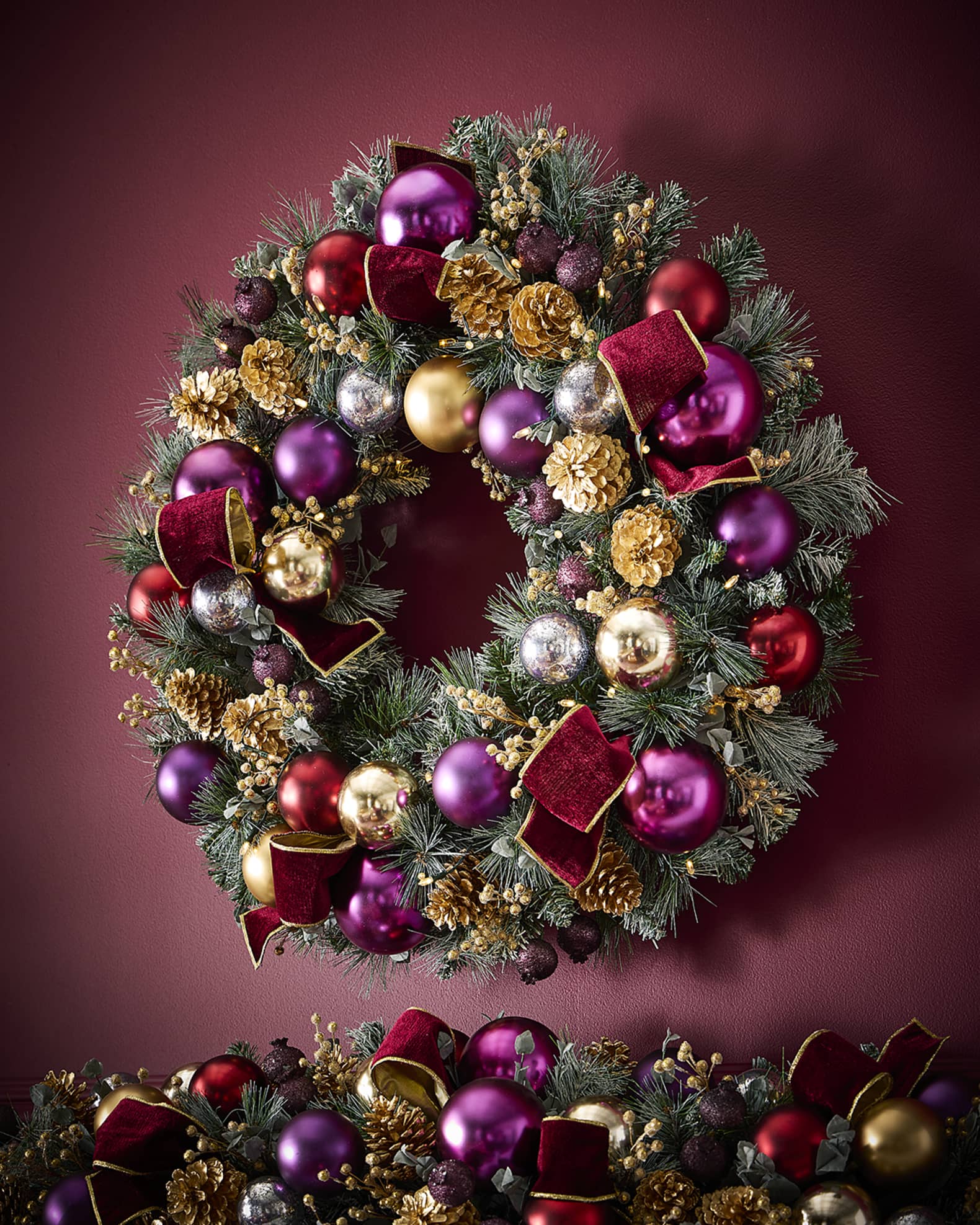 Neiman Marcus Plum Christmas 28" Prelit Wreath | Neiman Marcus