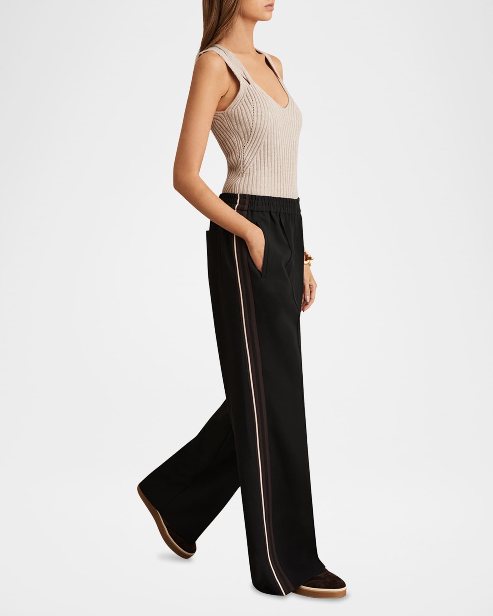 Reiss Robyn Striped Wide-Leg Knit Pants | Neiman Marcus