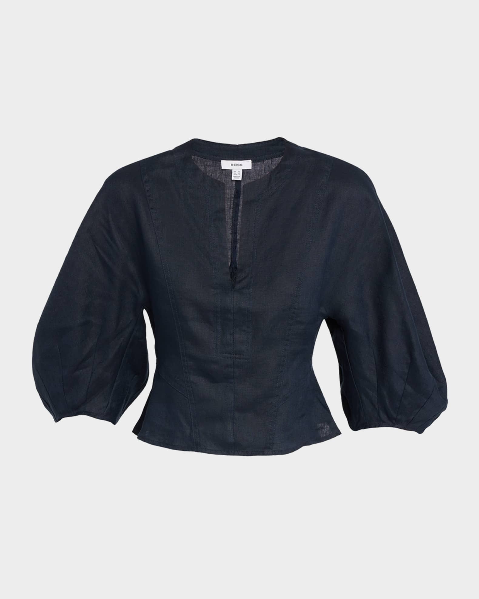Reiss Remi Cropped Blouson-Sleeve Linen Blouse | Neiman Marcus