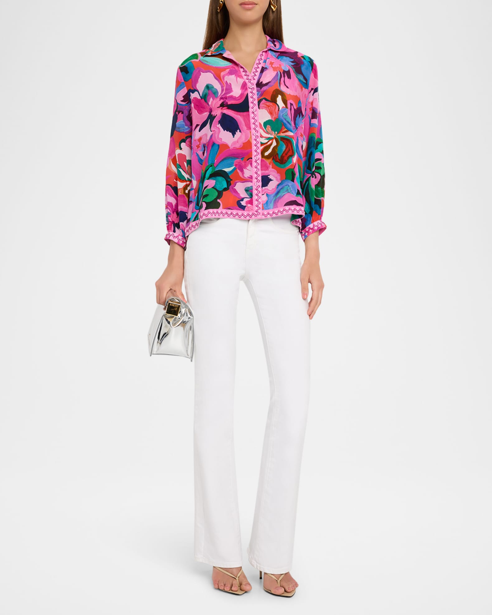 Johnny Was Button-Front Printed Silk Blouse | Neiman Marcus