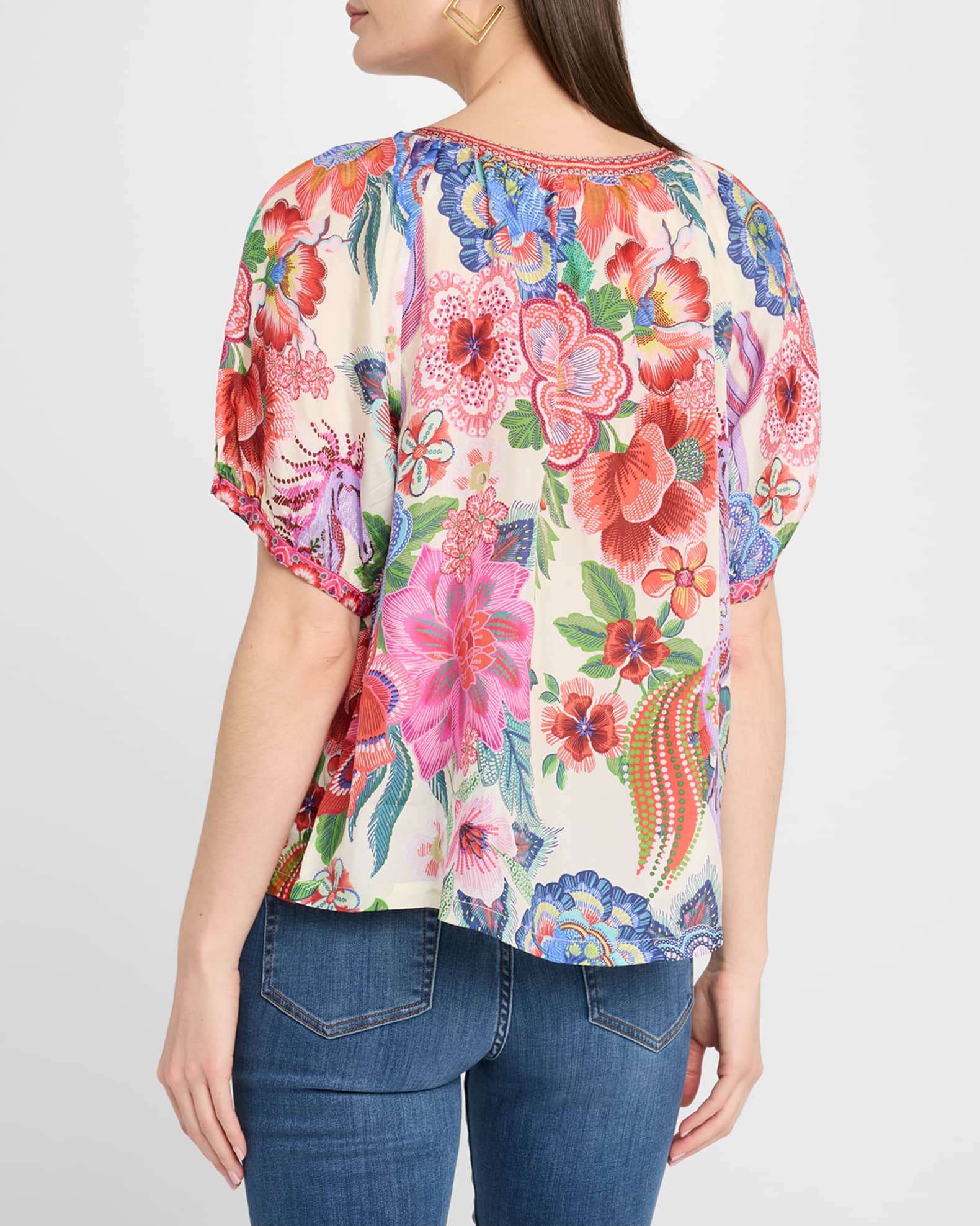 Johnny Was Avah Floral-Print Silk Shirt | Neiman Marcus