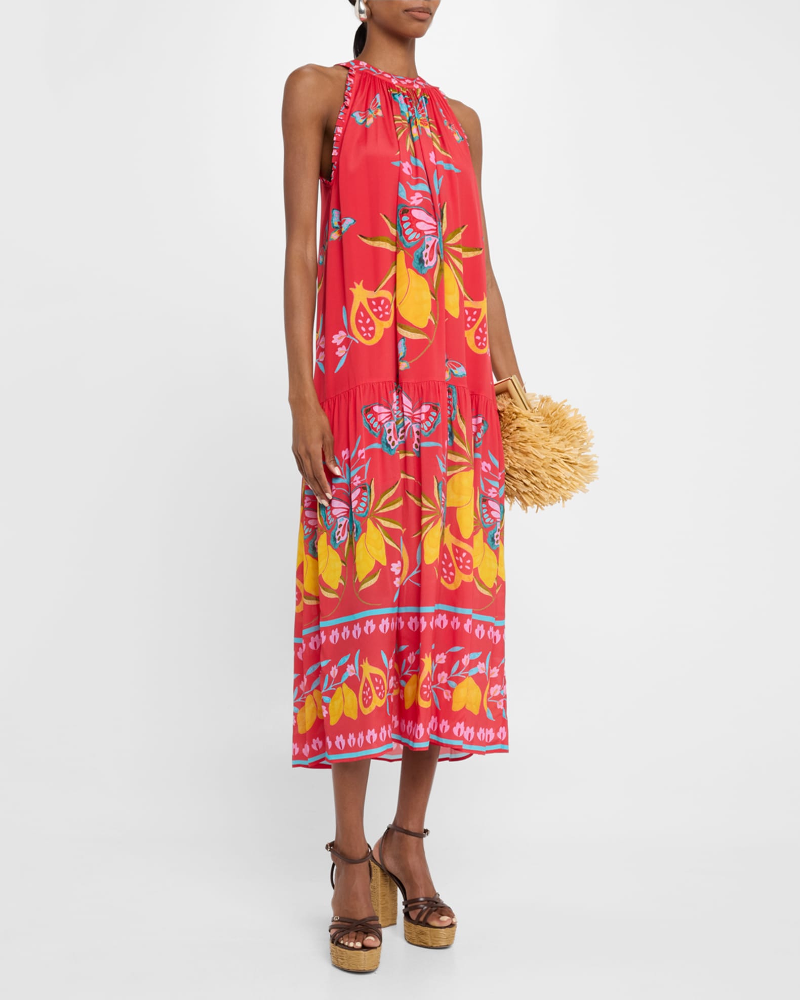 Johnny Was Ruthie Sleeveless Floral-Print Silk Midi Dress | Neiman Marcus