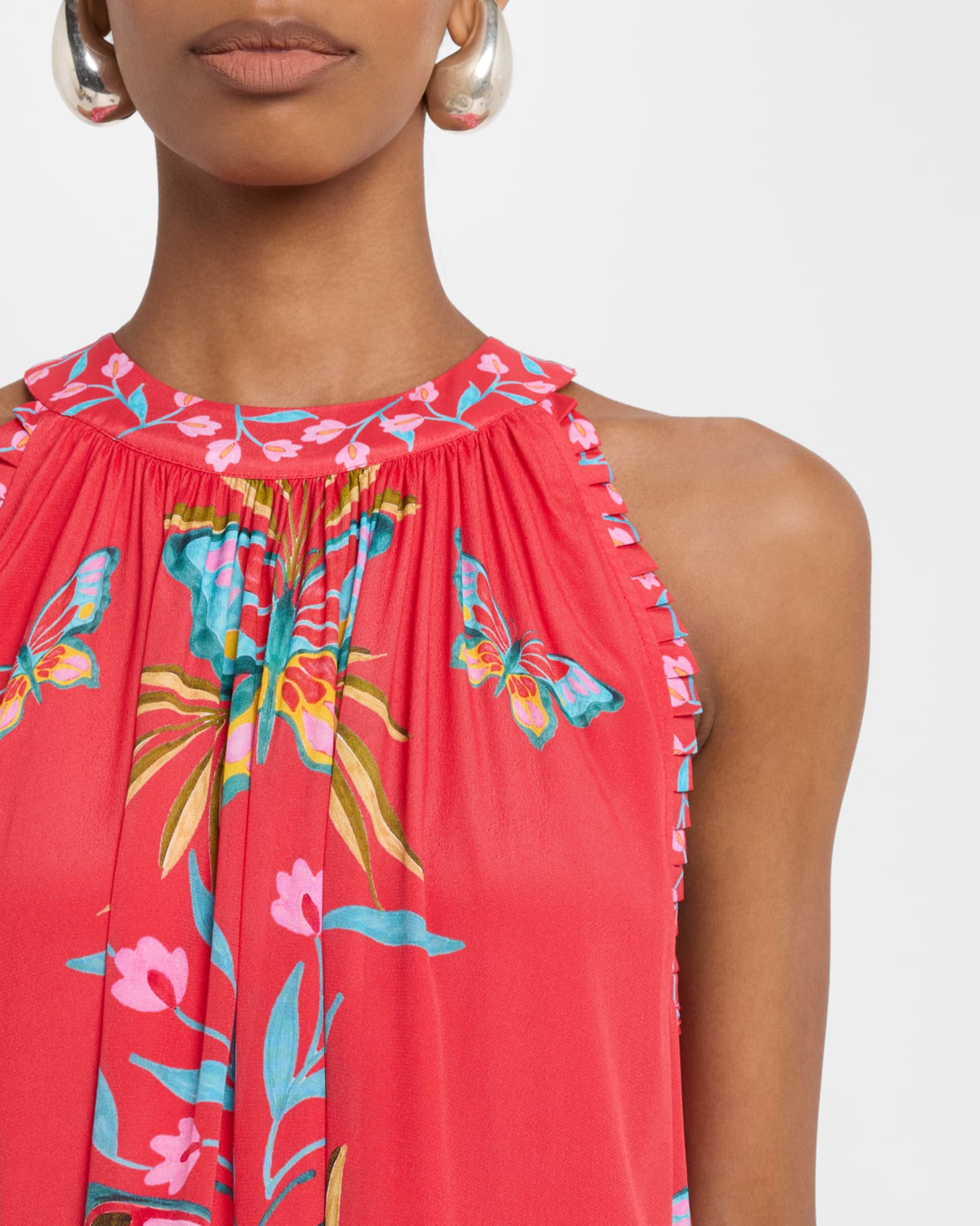 Johnny Was Ruthie Sleeveless Floral-Print Silk Midi Dress | Neiman Marcus
