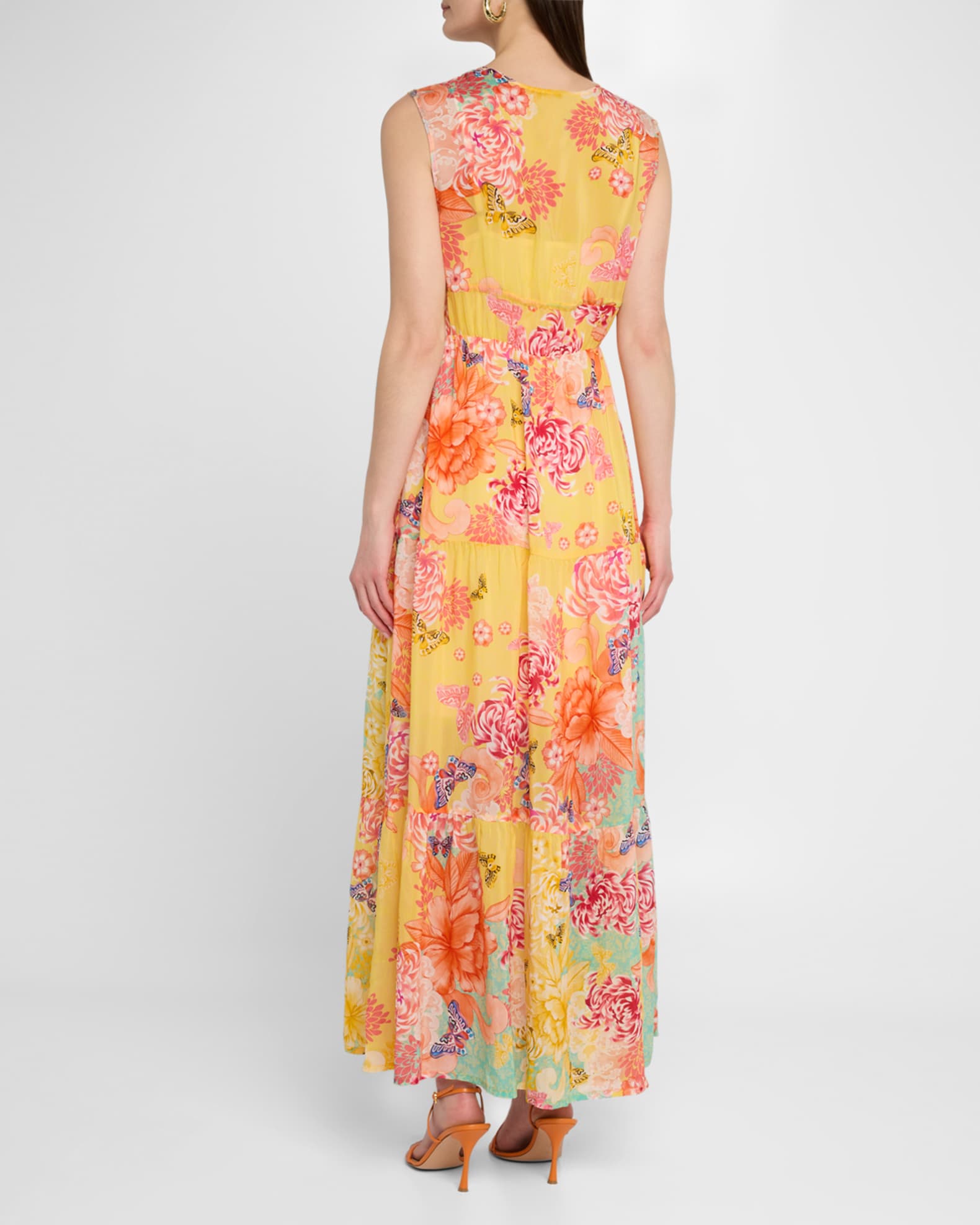 Johnny Was Maje Sleeveless Tiered Floral-Print Maxi Dress | Neiman Marcus