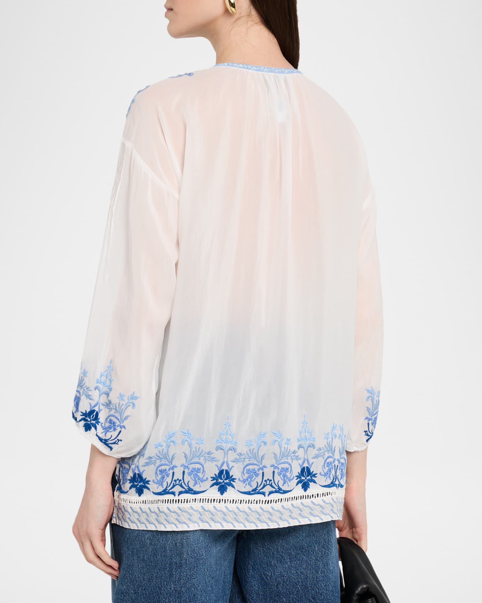 Johnny Was Margot Floral-Embroidered Georgette Blouse | Neiman Marcus