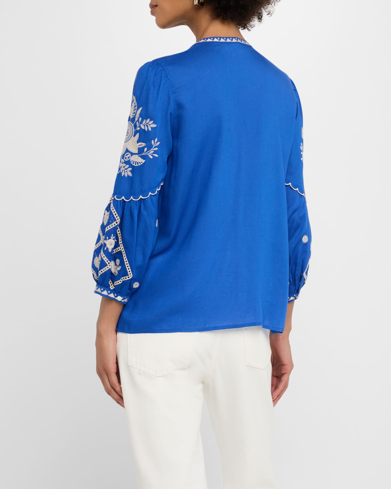 Johnny Was Floral-Embroidered Modal Blouse | Neiman Marcus