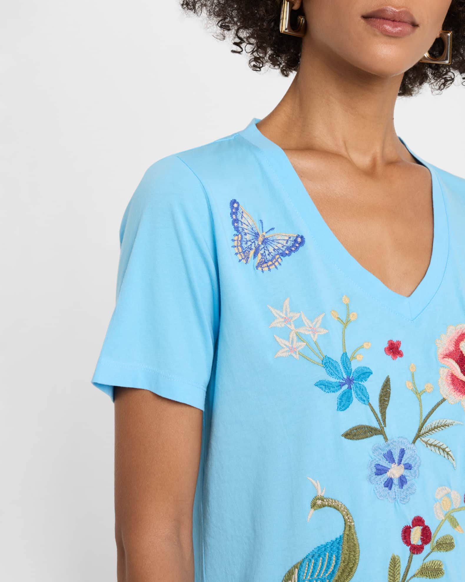Johnny Was Embroidered Cotton Tee | Neiman Marcus