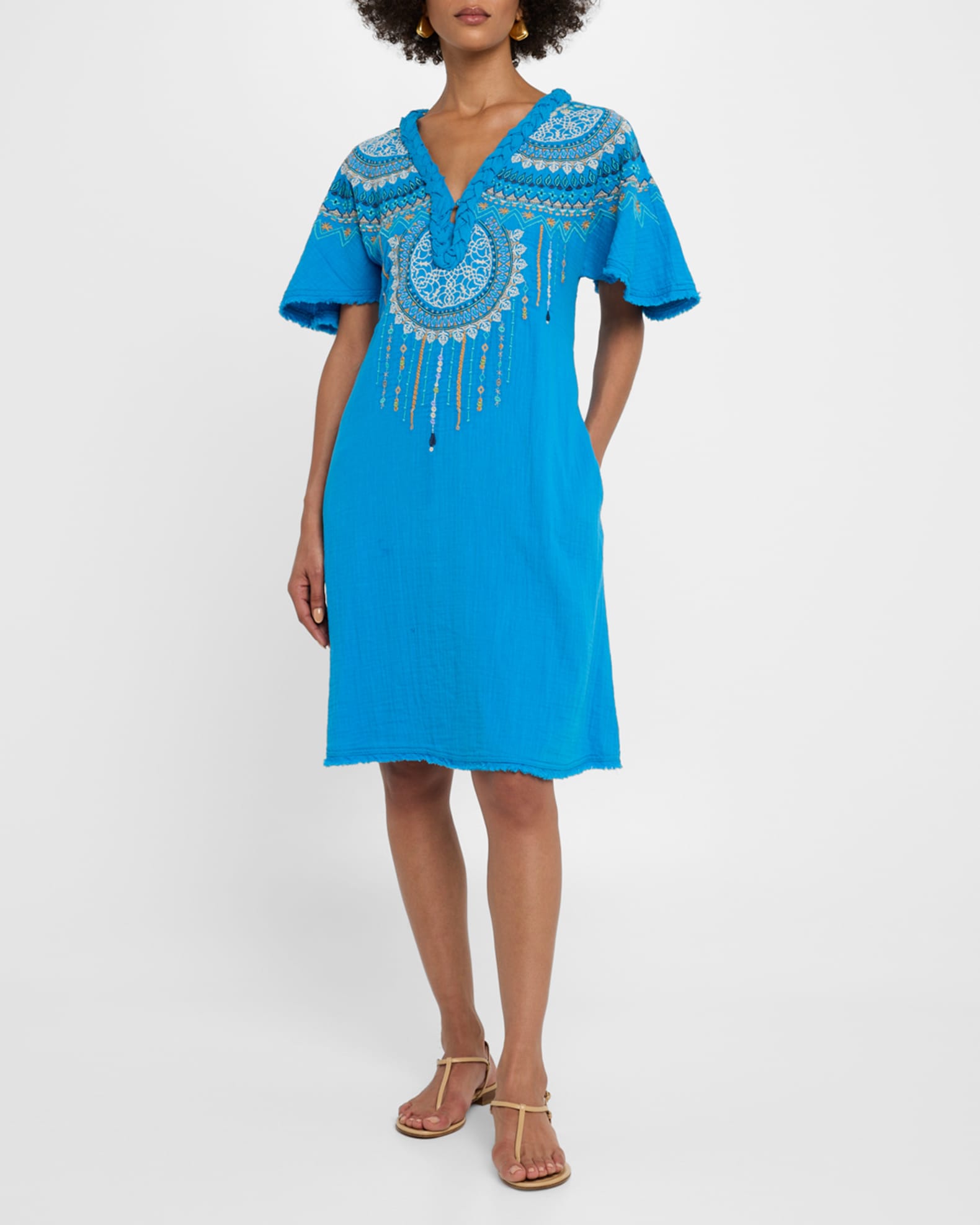 Johnny Was Kastoria Embroidered Cotton Gauze Dress | Neiman Marcus