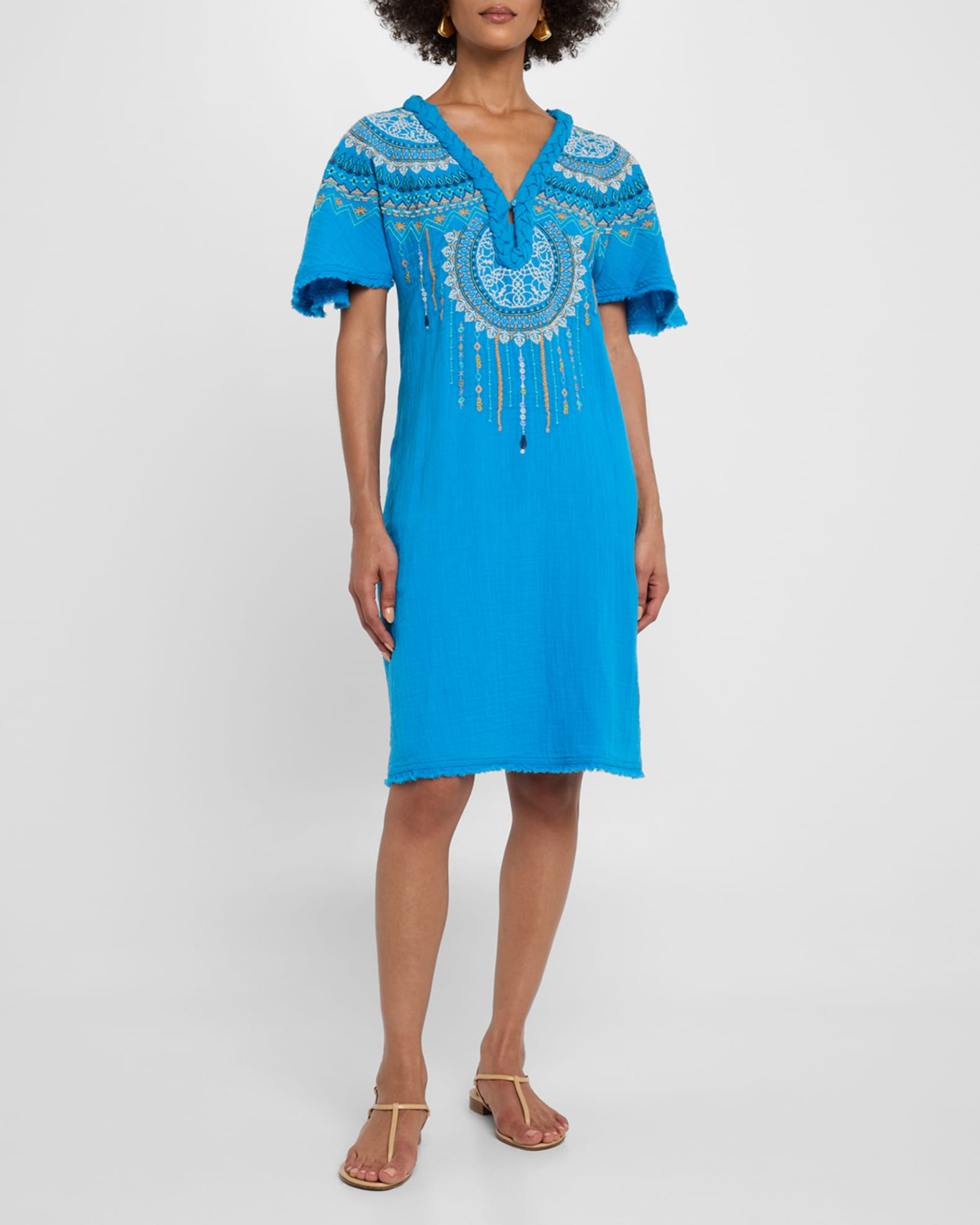 Johnny Was Kastoria Embroidered Cotton Gauze Dress | Neiman Marcus