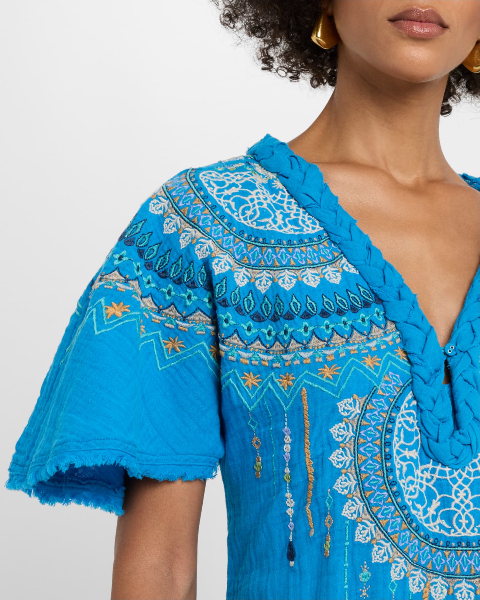 Johnny Was Kastoria Embroidered Cotton Gauze Dress | Neiman Marcus