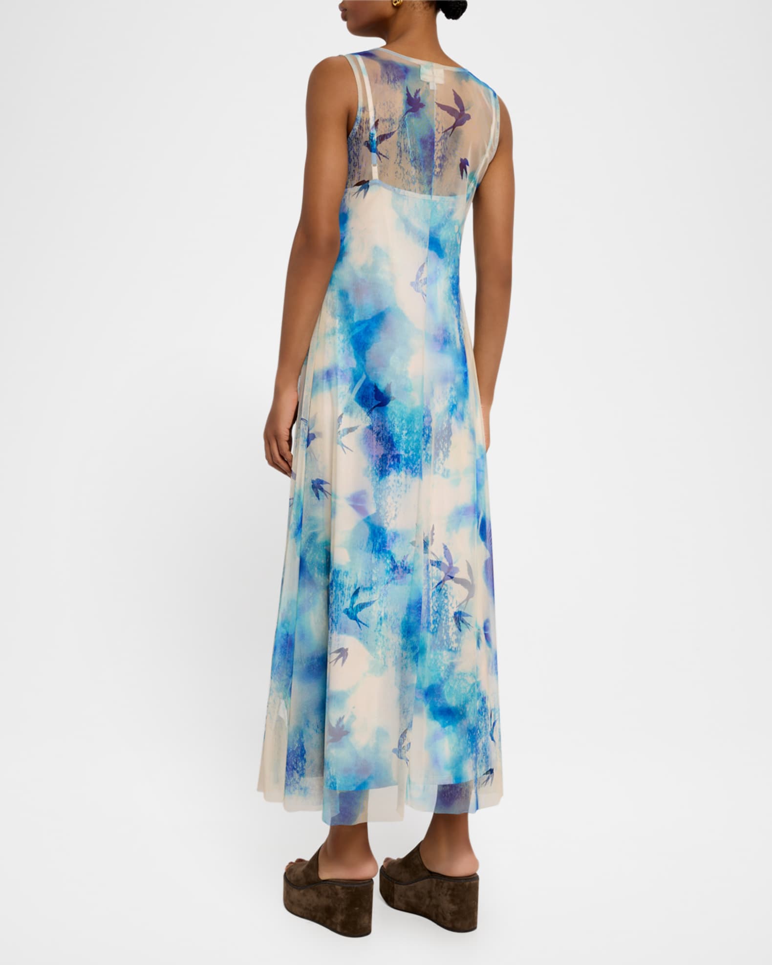 Johnny Was Makani Floral-Embroidered Mesh Midi Dress | Neiman Marcus