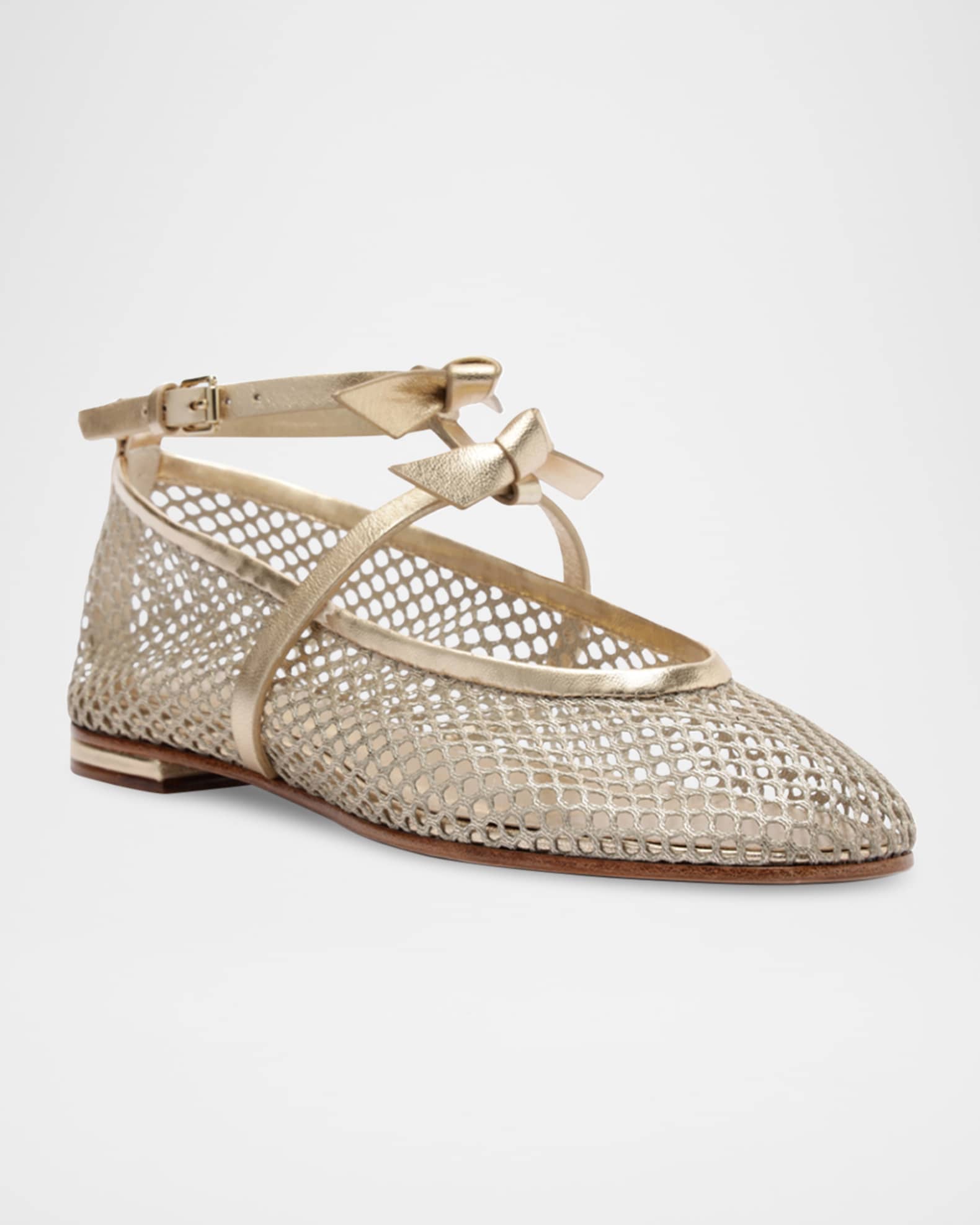 Alexandre Birman Slim Clarita Bow-Strap Fishnet Ballerina Flats ...