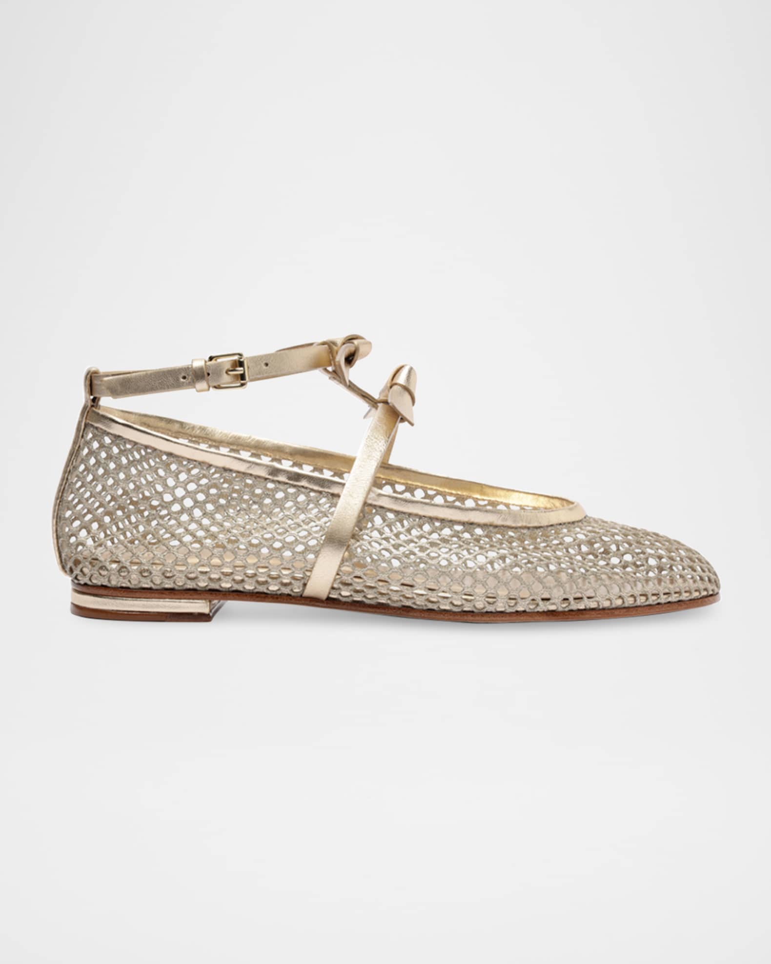 Alexandre Birman Slim Clarita Bow-Strap Fishnet Ballerina Flats ...
