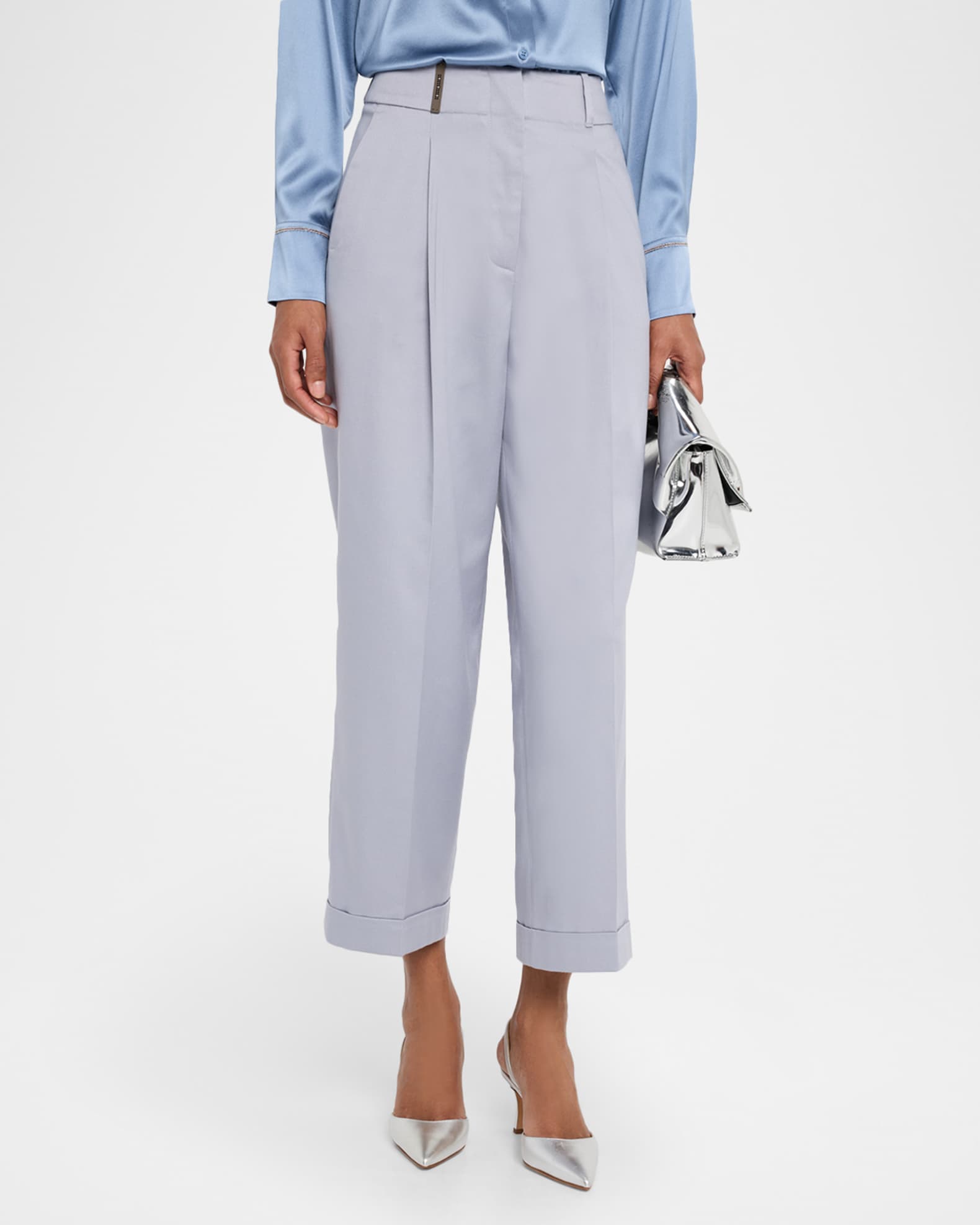 Peserico High-Rise Cropped Twill Pants | Neiman Marcus