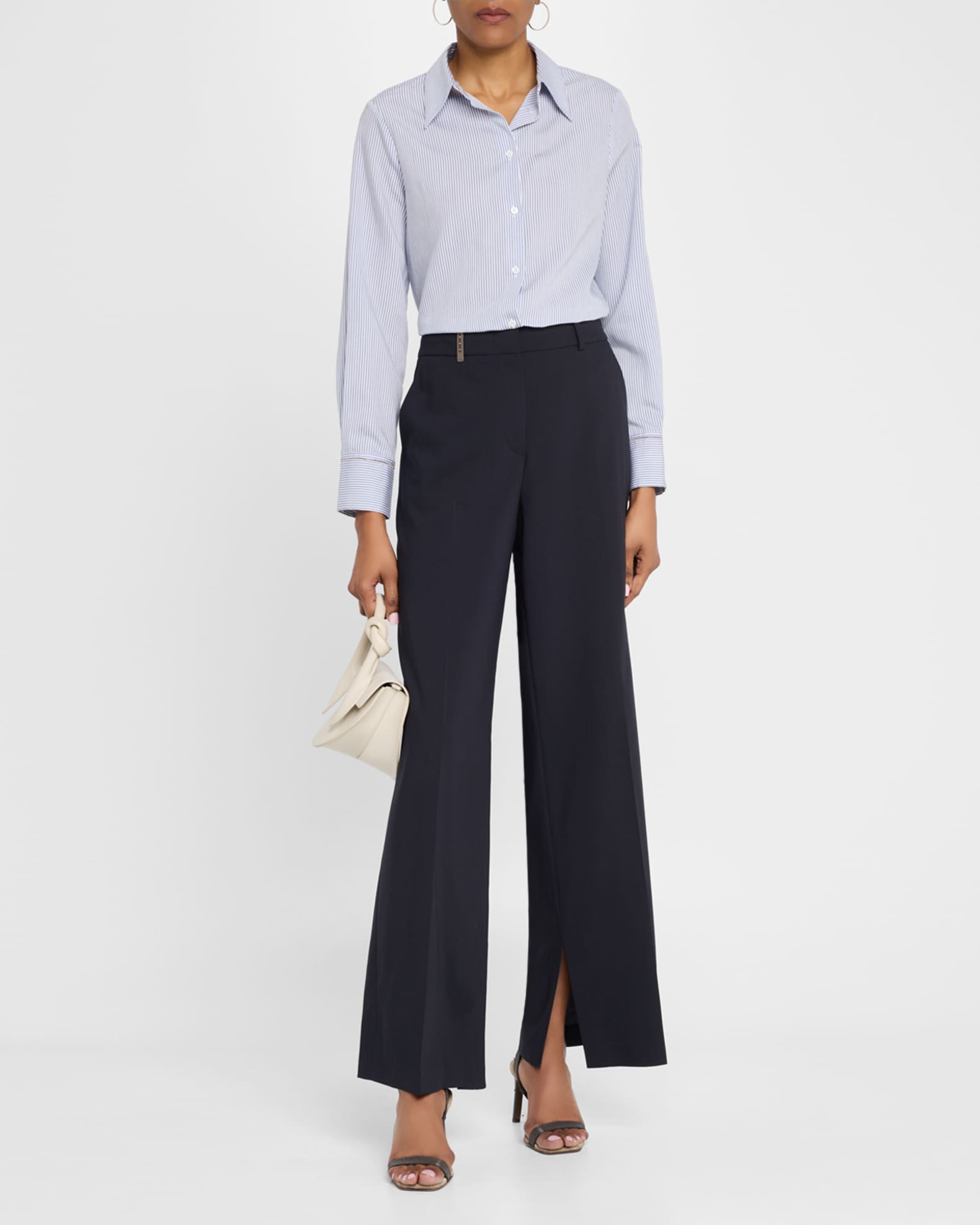 Peserico Wide-Leg Side Slit Pants | Neiman Marcus