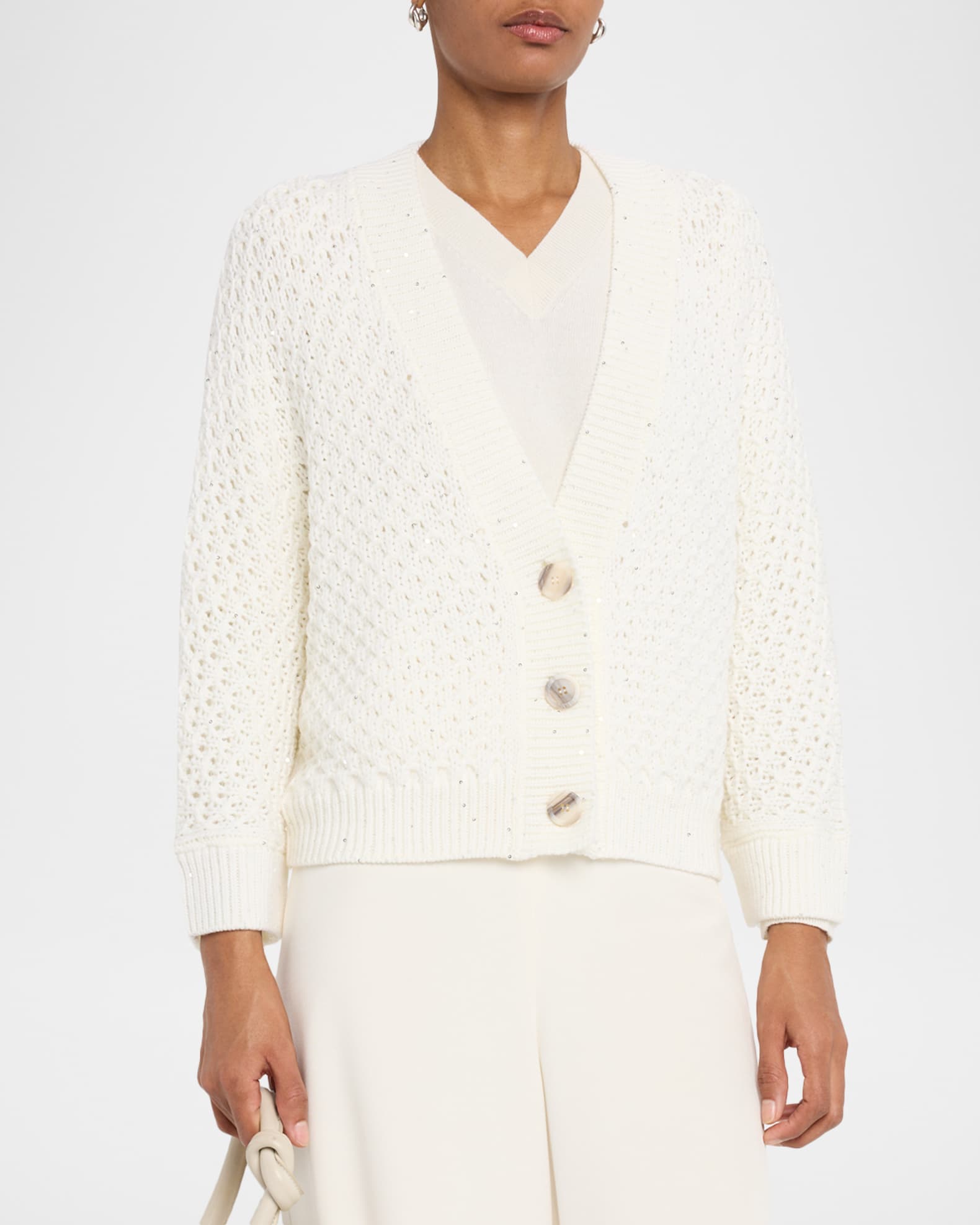 Peserico Sequin Knit Virgin Wool Cardigan | Neiman Marcus