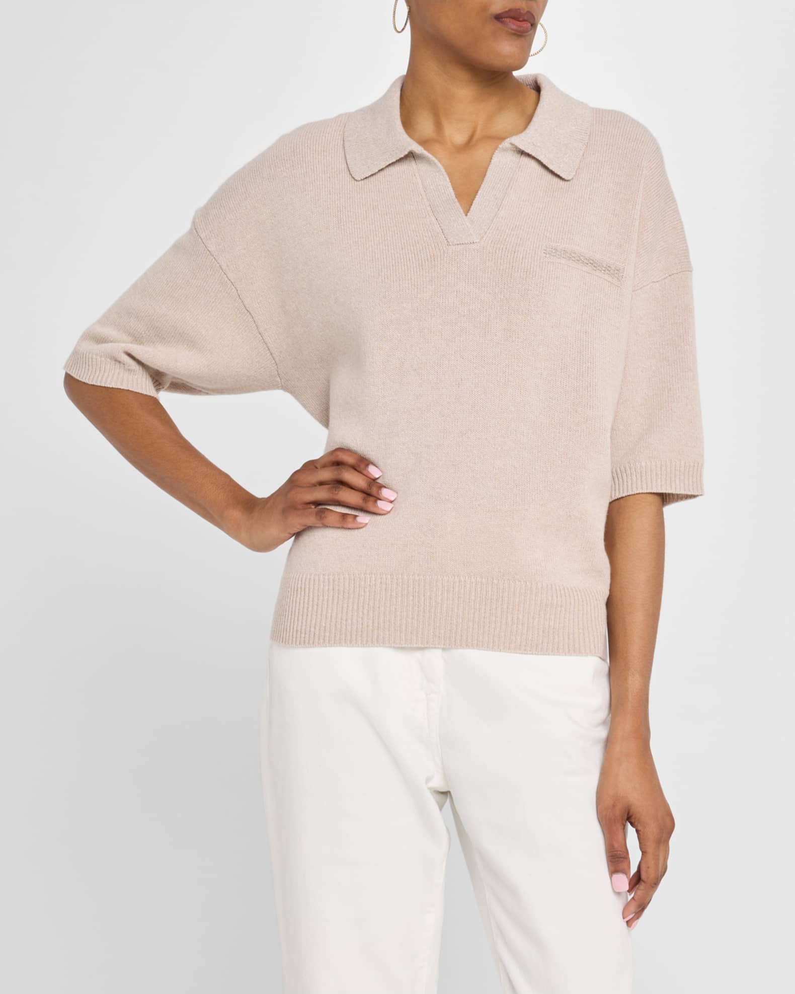 Peserico Punto Luce Wool-Cashmere Polo Sweater | Neiman Marcus