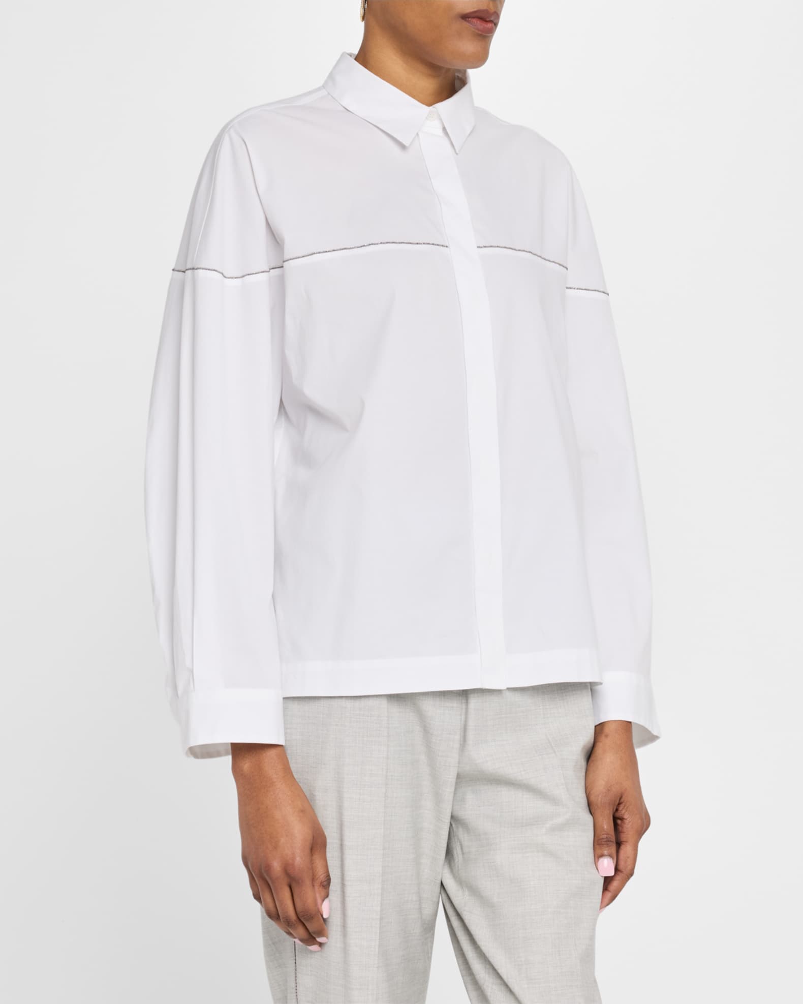 Peserico Punto Luce Boxy Stretch Cotton Shirt | Neiman Marcus