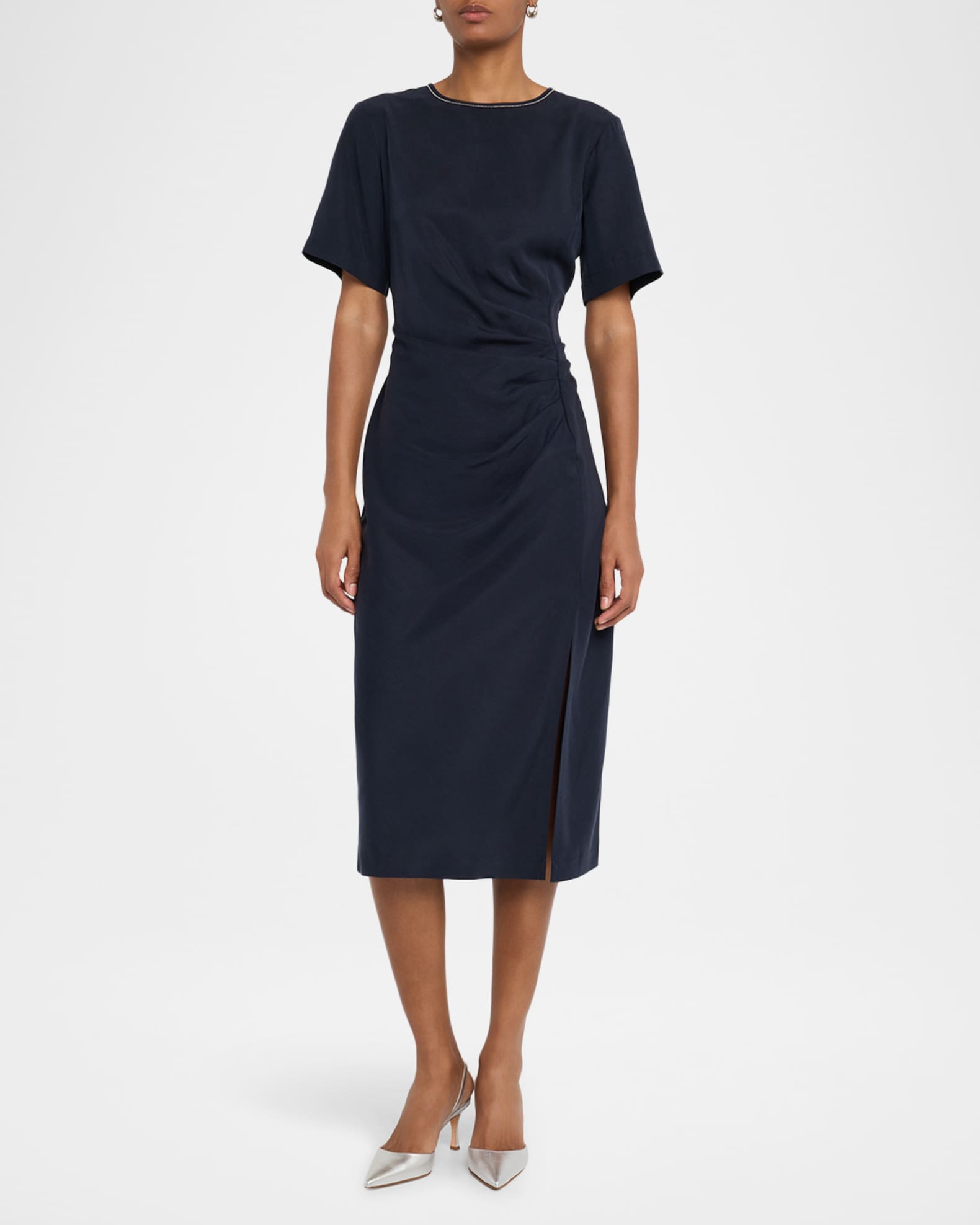 Peserico Ruched Punto Luce Viscose Midi Dress | Neiman Marcus