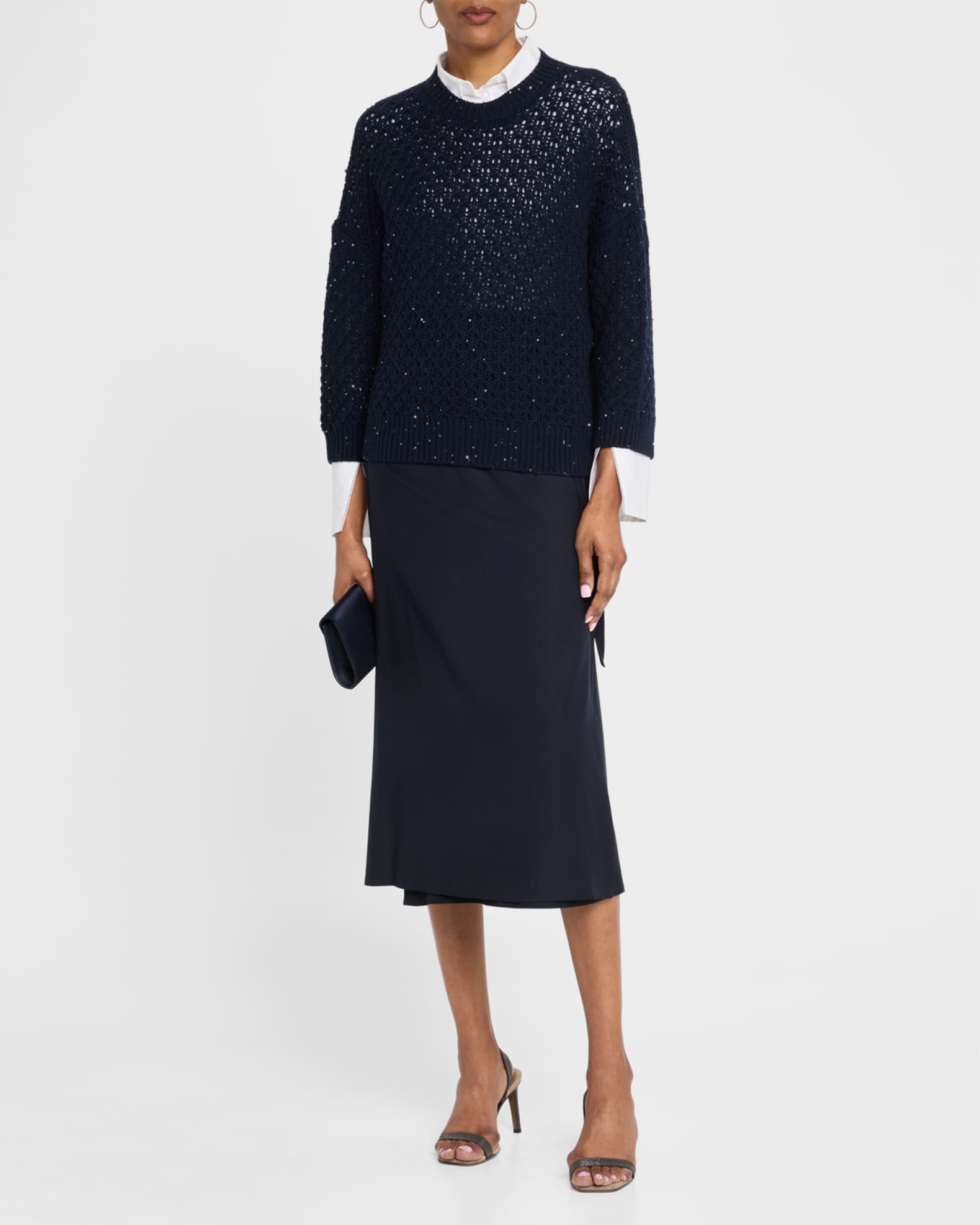 Peserico Punto Luce Tie-Waist Midi Skirt | Neiman Marcus