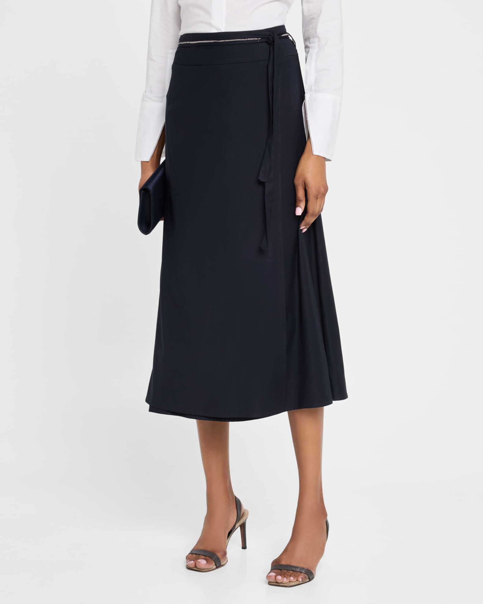 Peserico Punto Luce Tie-Waist Midi Skirt | Neiman Marcus
